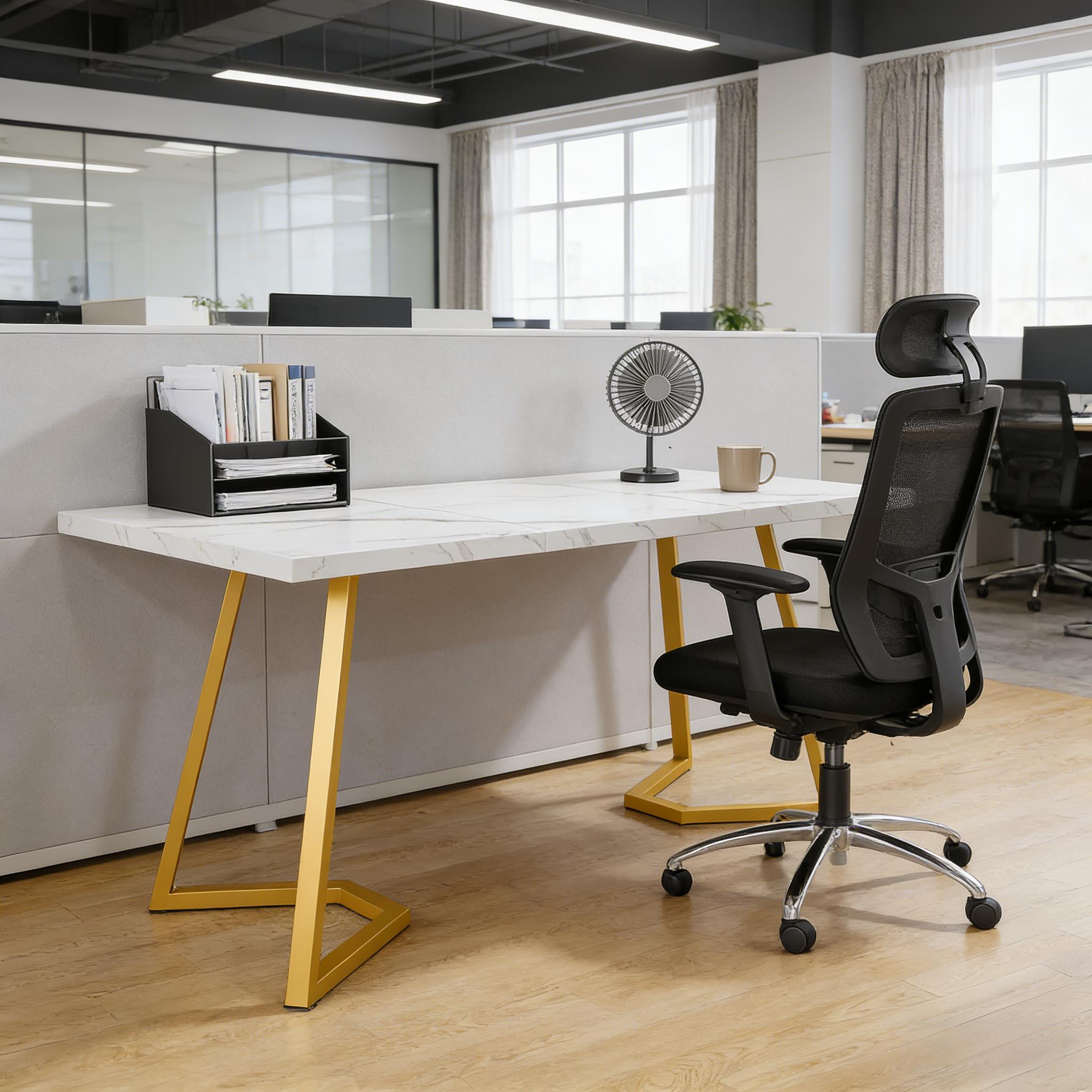 Bureau - Design Moderne avec Pieds en Métal - Bois et Métal - Blanc et ...