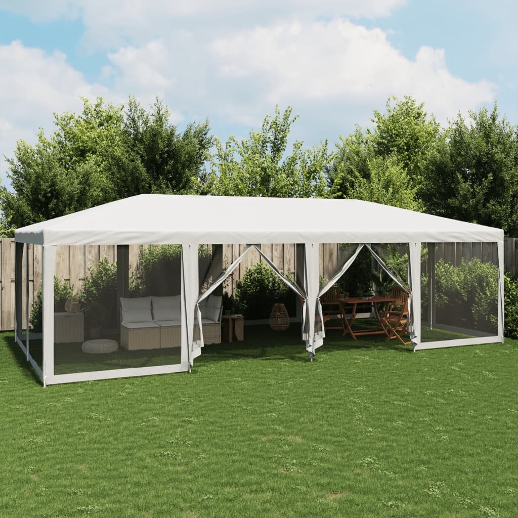 Carpa para fiestas con 12 paredes laterales de malla blanca 8x4m HDPE | Leroy Merlin