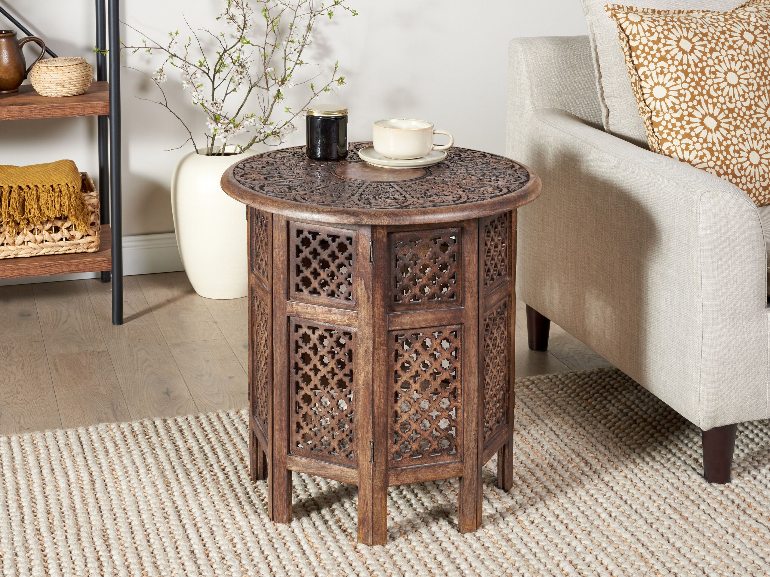Table d'Appoint Sombre en Bois de Manguier 53 x 53 cm à Plateau et Base ...