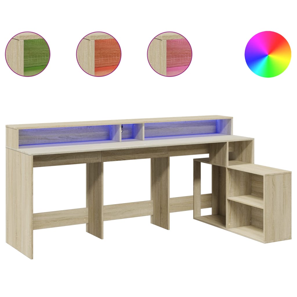 Bureau，Table de travail，Table d'étude avec lumières LED chêne sonoma ...