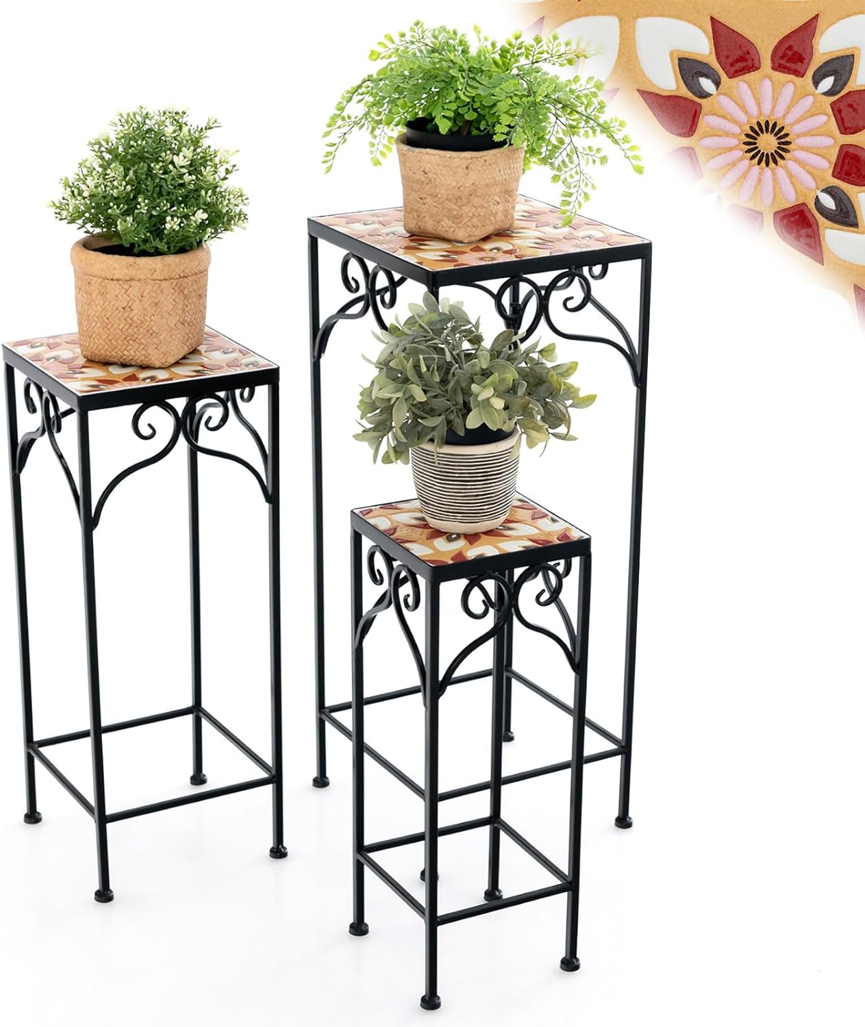 Lot de 3 Support pour Pot de Fleurs en Métal Présentoir en Mosaïque ...