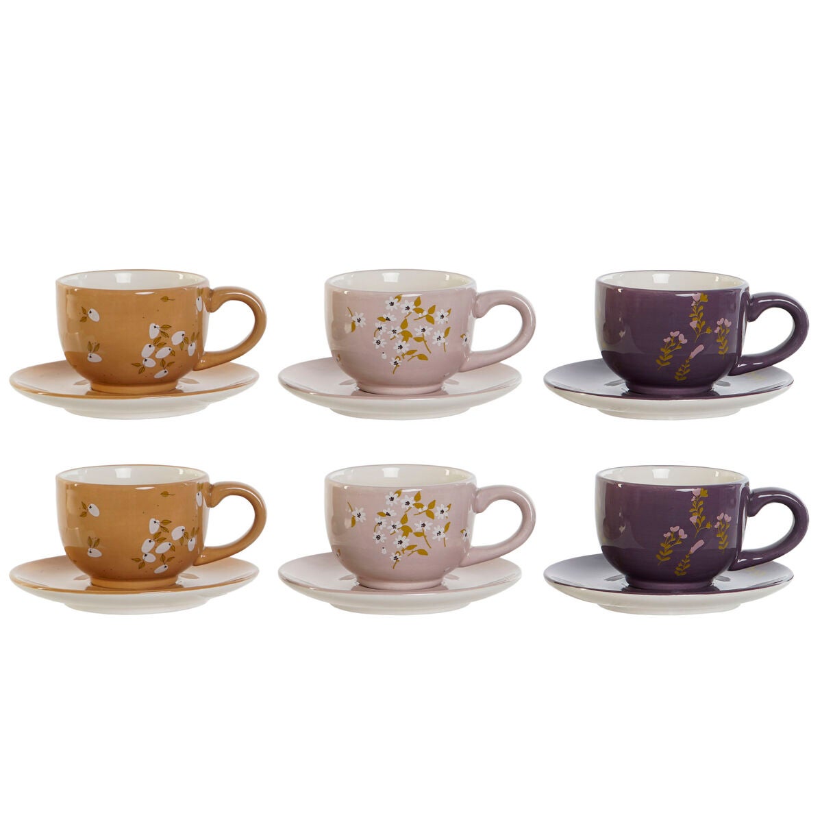 Juego de Tazas de Café DKD Home Decor Amarillo Rosa Mostaza Lila Metal ...