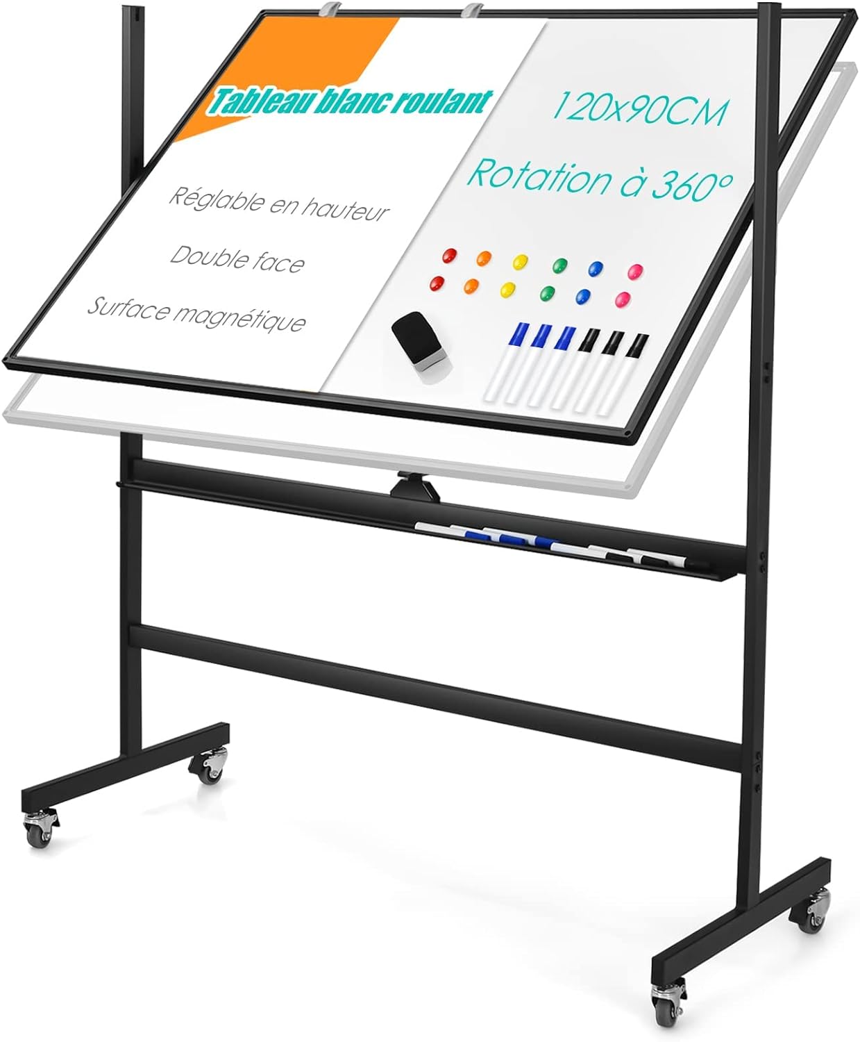 Pizarra Blanca Móvil Magnética de Doble Cara 90 x 120 cm, Caballete ...