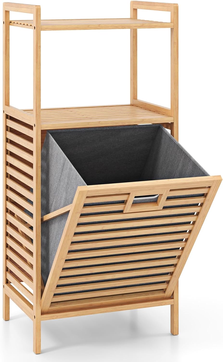 Panier à Linge Inclinable en Bambou, Panier à Linge Sale avec 2 ...