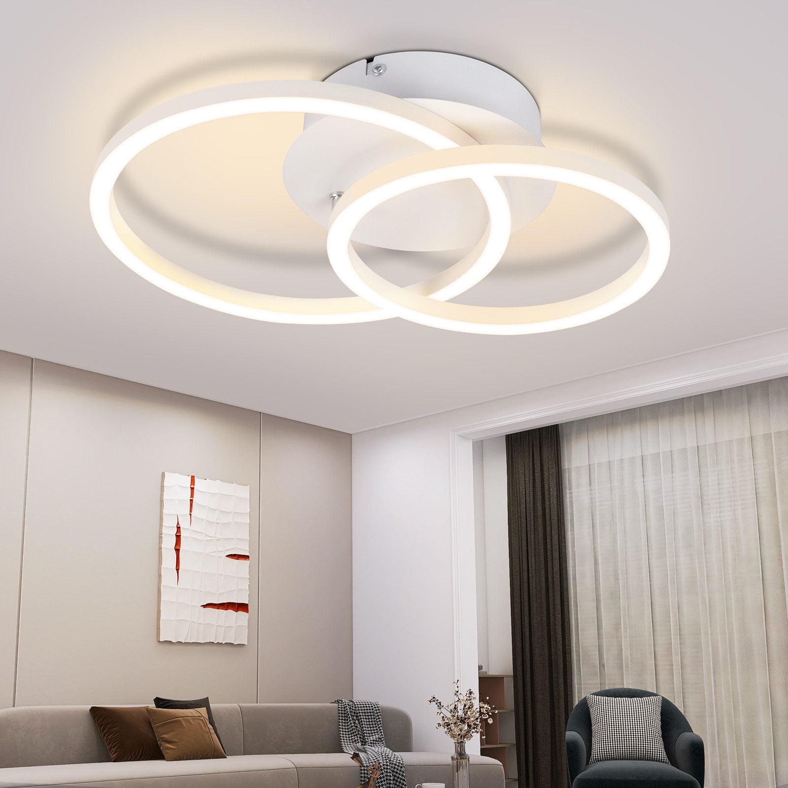 ZMH Plafonnier LED à 2 anneaux design moderne et rond idéal pour un ...