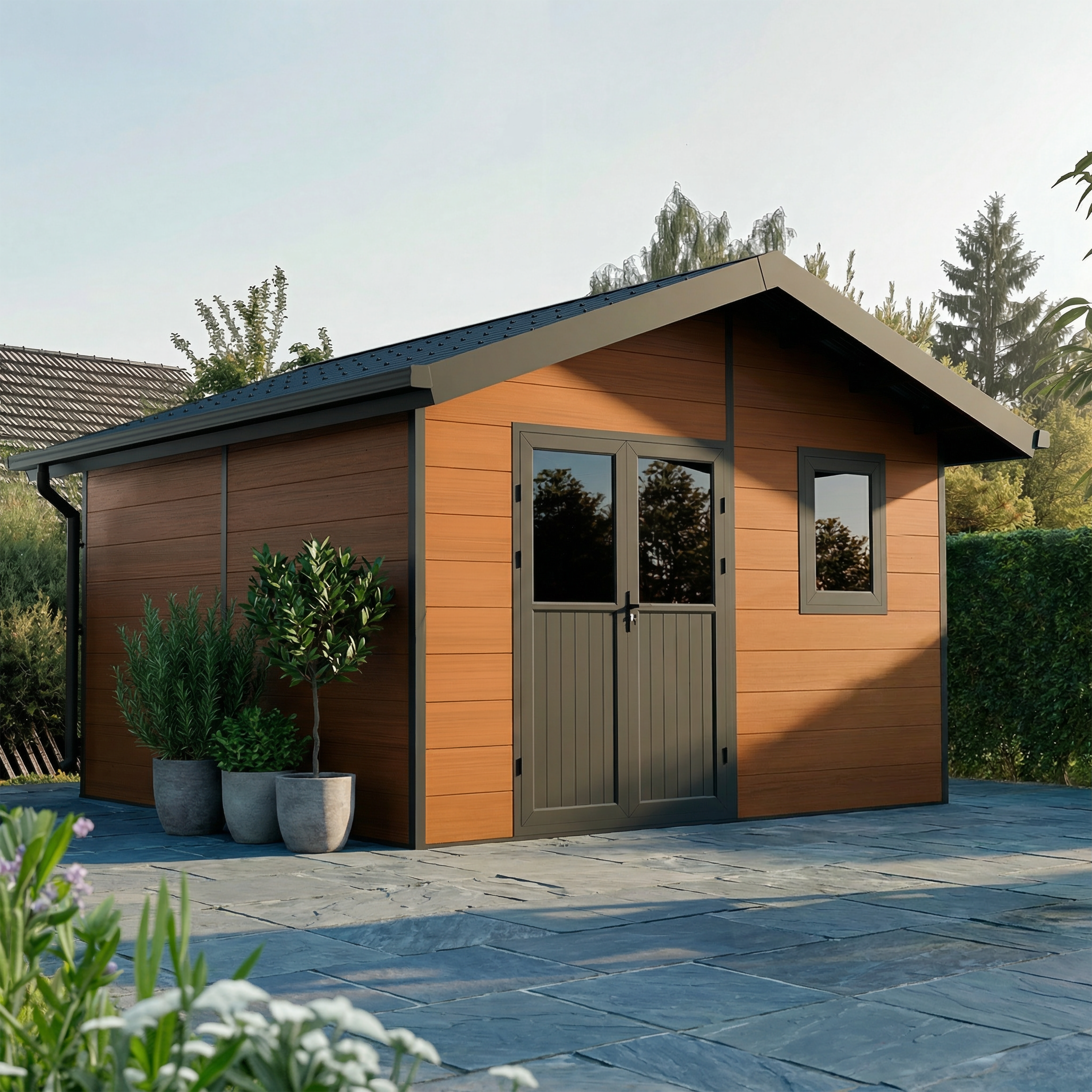 Abri de Jardin Composite ISORA - 15m2 Brun - Cabane Atelier / Abri Velo ...