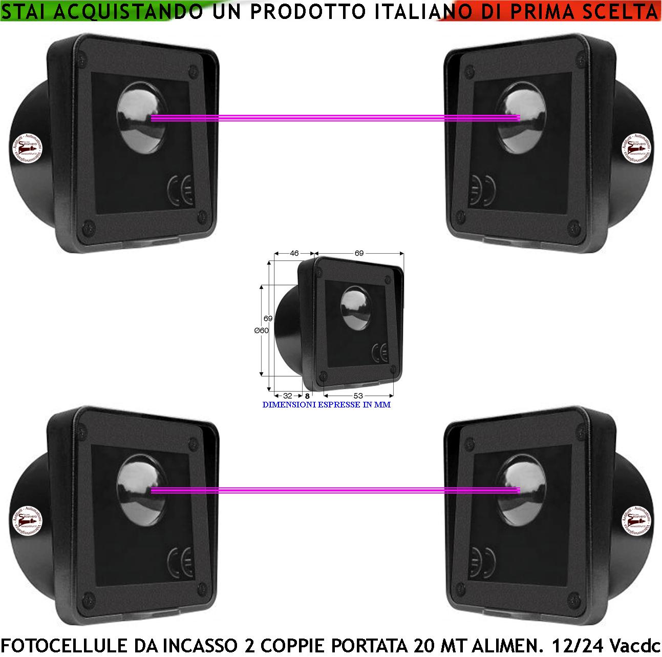 Coppia Fotocellule Incasso 2 Coppie Sicurezza e Controllo Automatismo Cancello TX e RX Portata ...