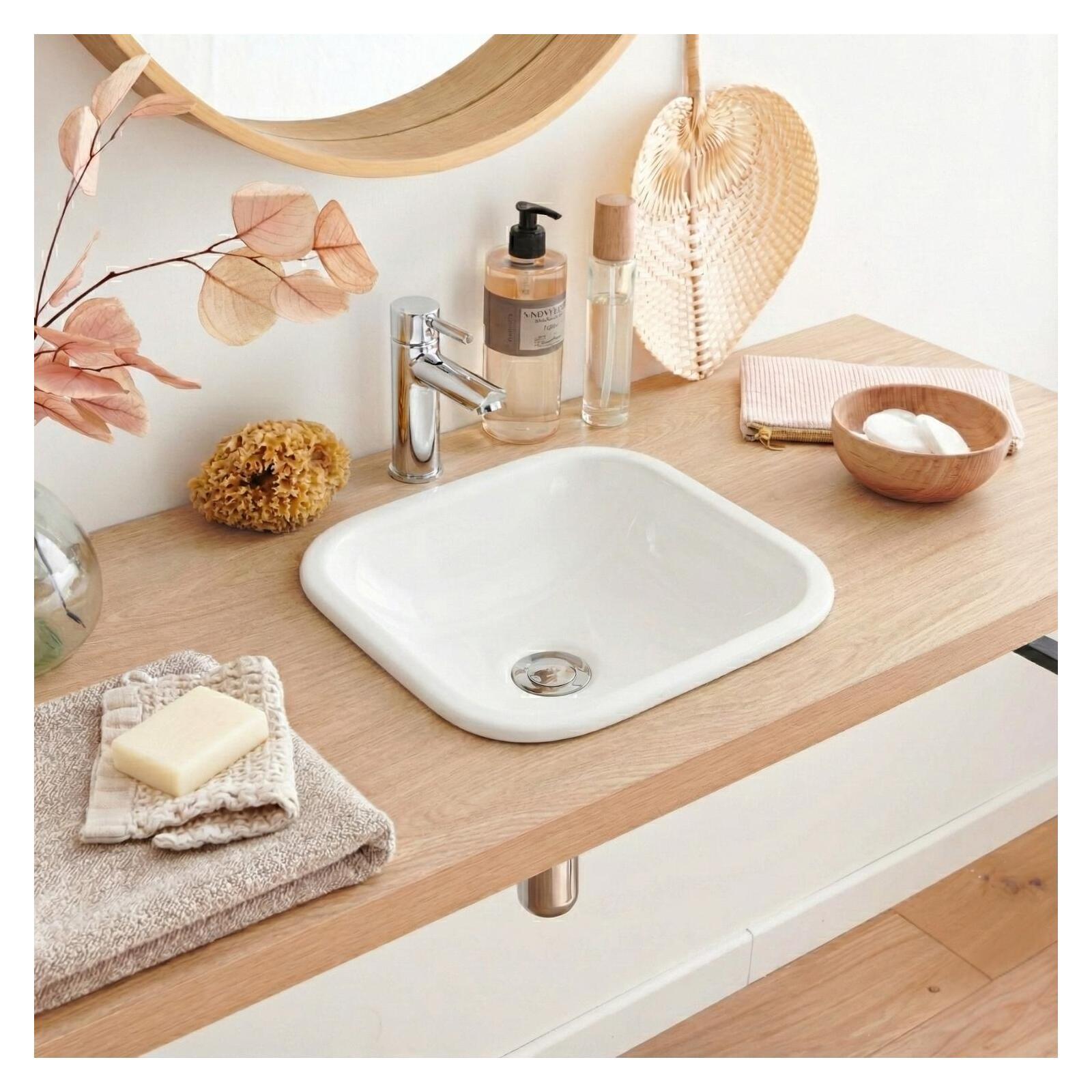Lavabo de encastre cuadrado de 37 cm en cerámica blanca | Leroy Merlin
