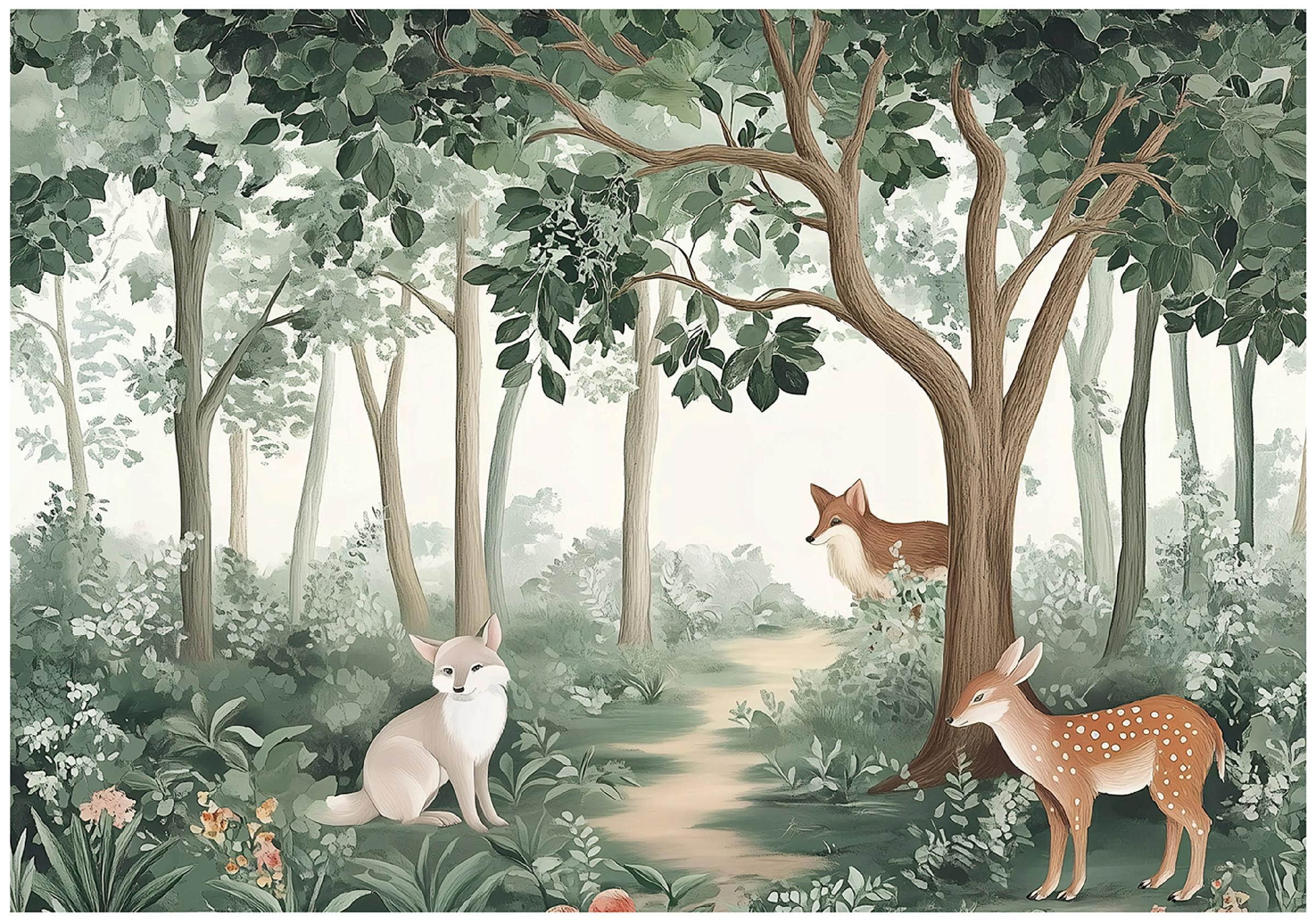 Papier Peint Enfant Forêt Animaux Intissé Panoramique 400x280 cm ...