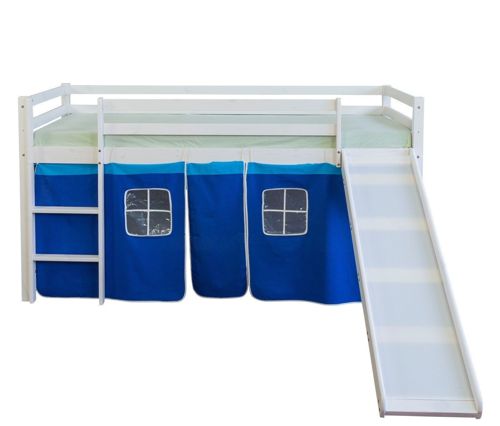 Lit mezzanine 90x200cm avec échelle toboggan en bois blanc et toile ...