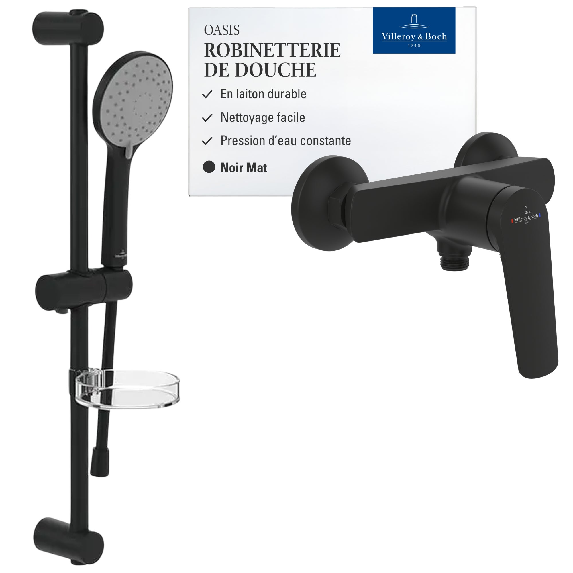Villeroy & Boch - Oasis Set Douche Apparent 2-en-1 Noir Mat: Mitigeur ...