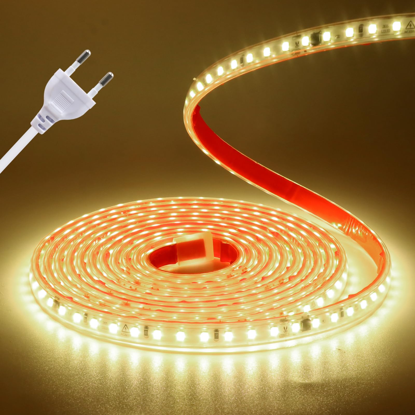 220V Ruban LED, SMD 2835 120 Led/m Bande LED, IP65 Étanche 10cm ...