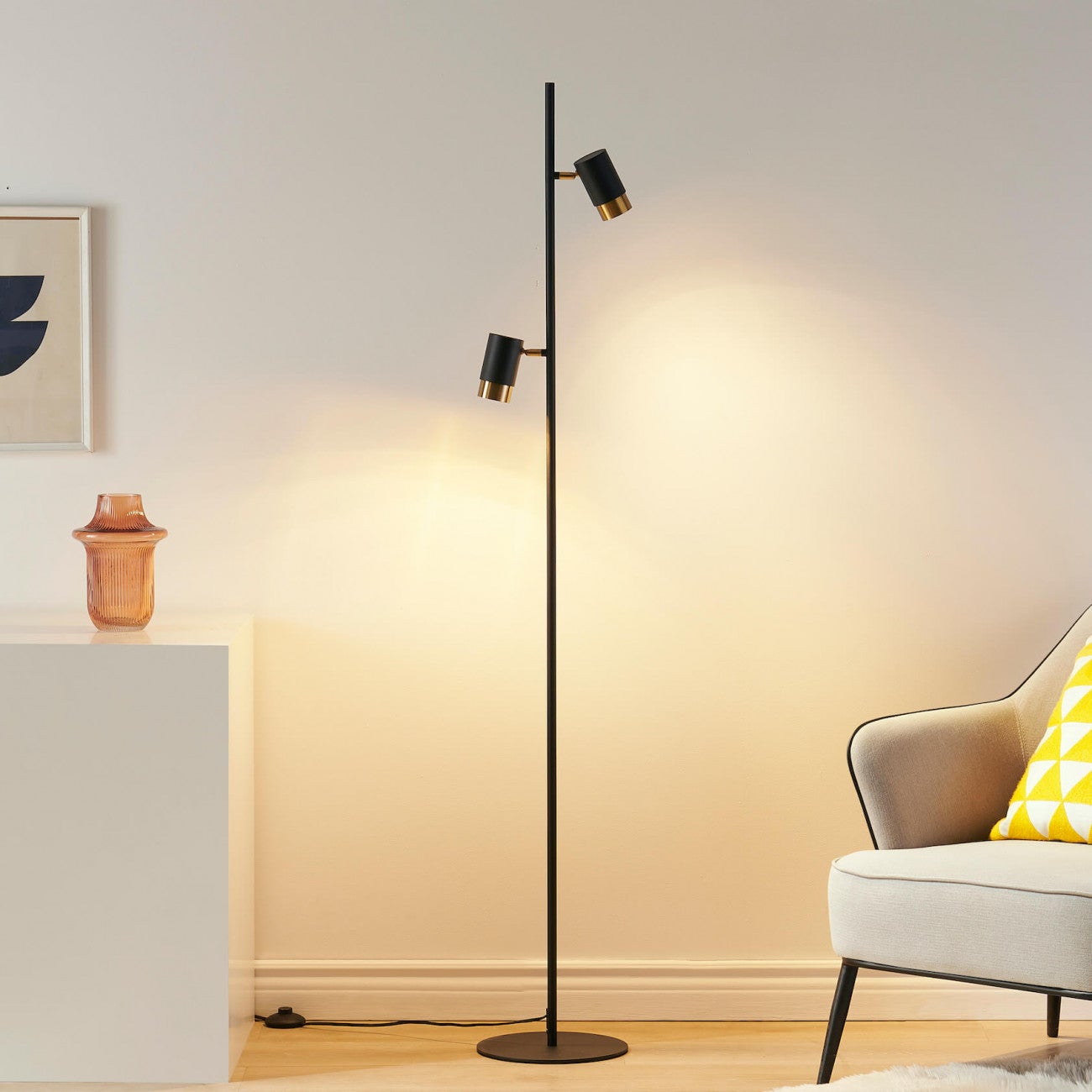 Lampadaire design noir double spots orientables - Elya | Leroy Merlin