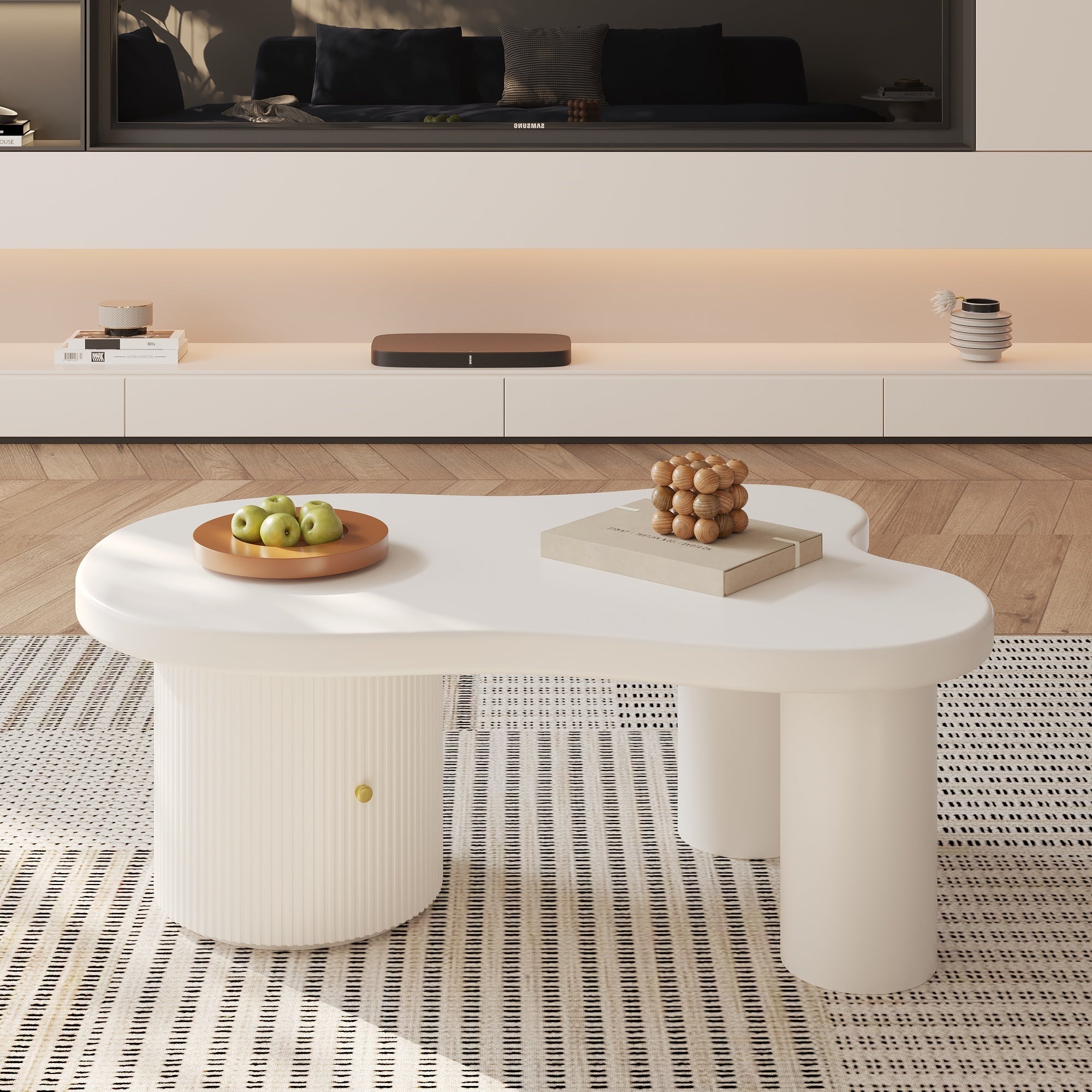 Mesa de centro asimétrica con almacenamiento, color blanco, MDF ...