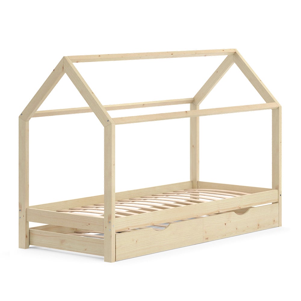 Vitalispa Lit de maison Wiki, Naturel bois, 90x200 cm avec lit dappoint ...