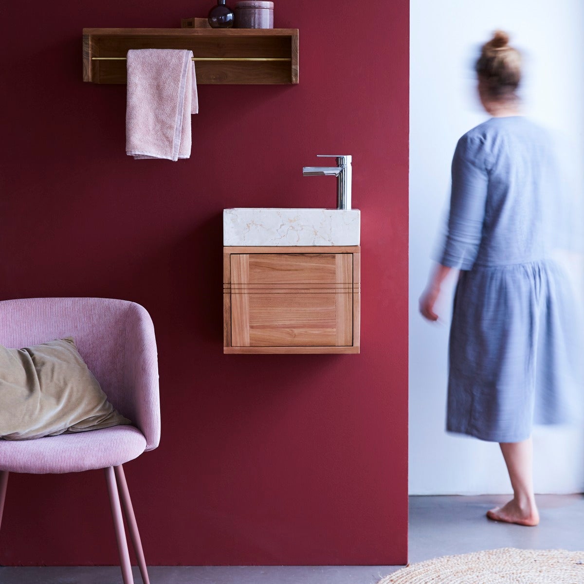 Tikamoon Mueble de baño en madera de teca y mármol Basic cream | Leroy ...
