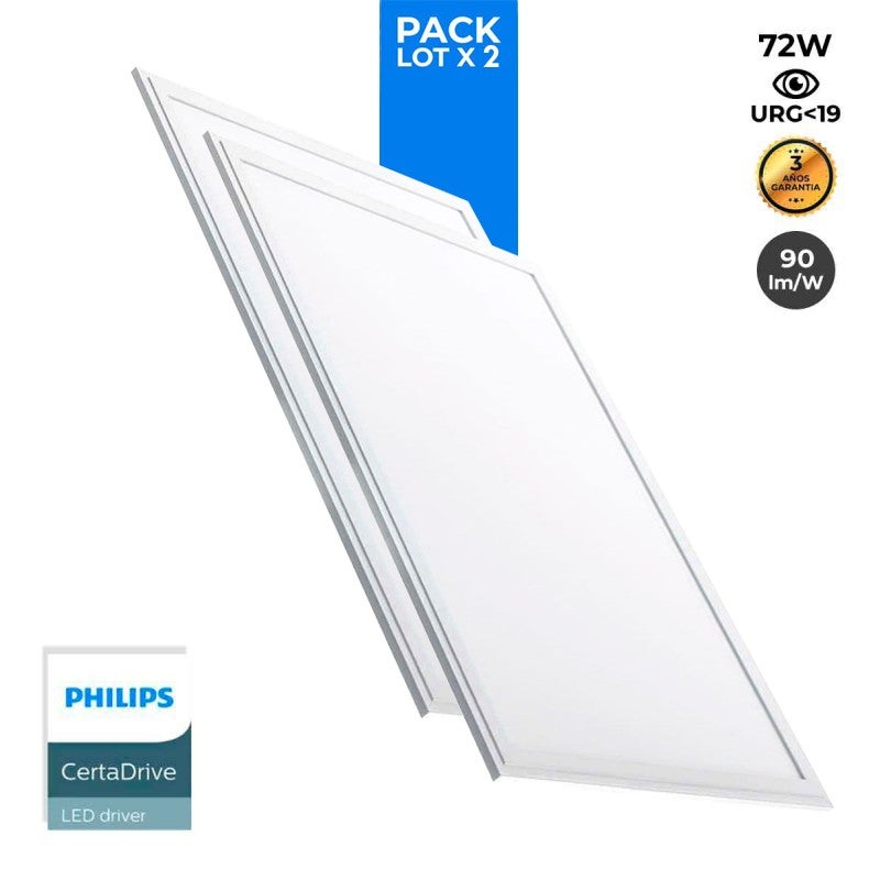 Pack de 2 paneles LED slim 120X60cm - Driver PHILIPS - 72W - UGR19 ...