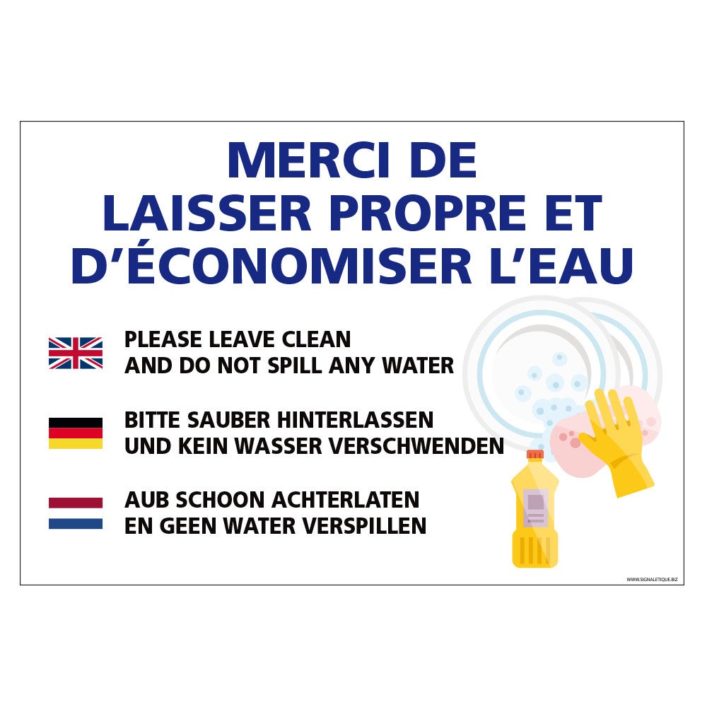 PANNEAU MERCI DE LAISSER PROPRE ET D'ECONOMISER L'EAU (H0437) 210 x 150 ...