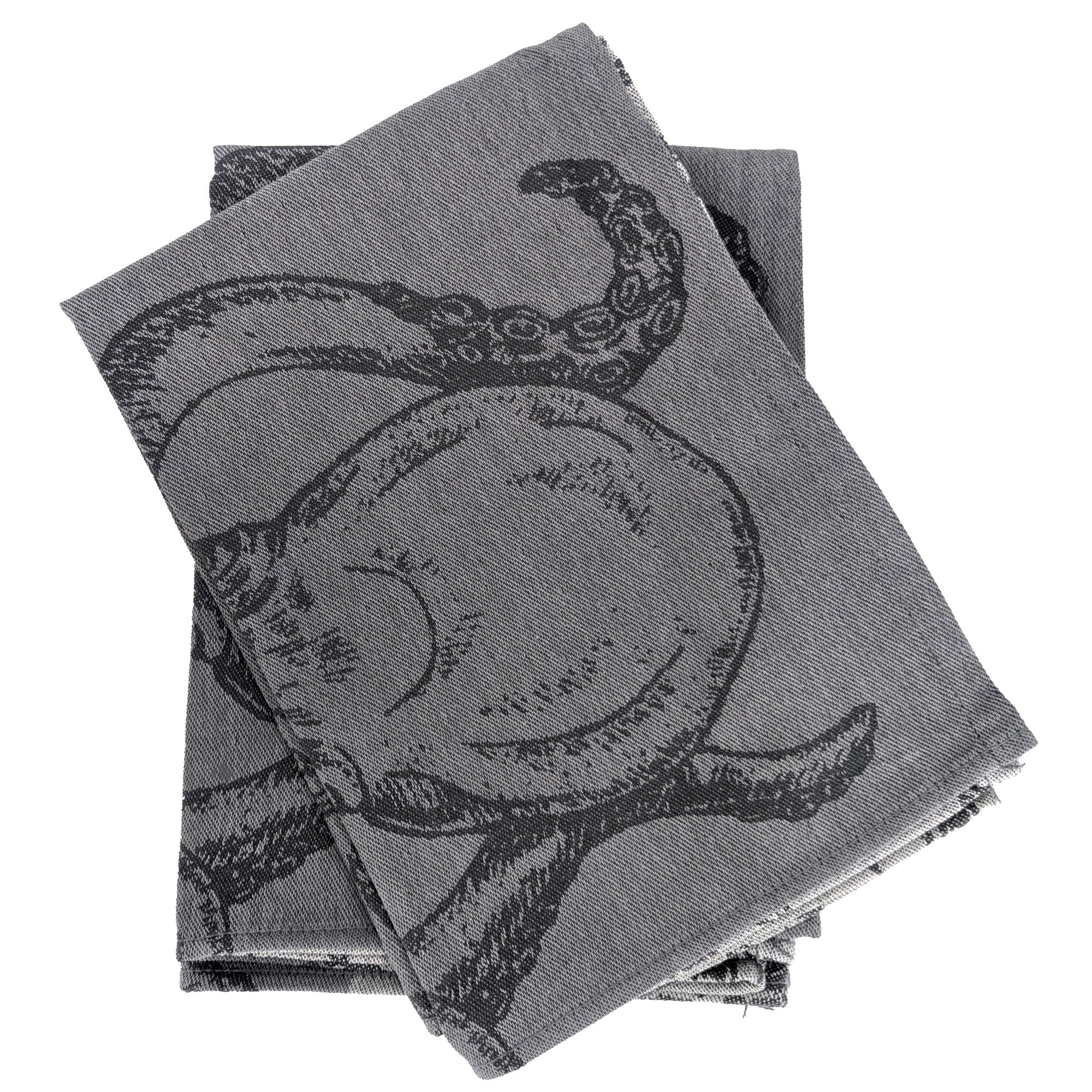 Lot de 2 torchons de cuisine 50x70 cm coton ATLANTIC motif pieuvre gris ...