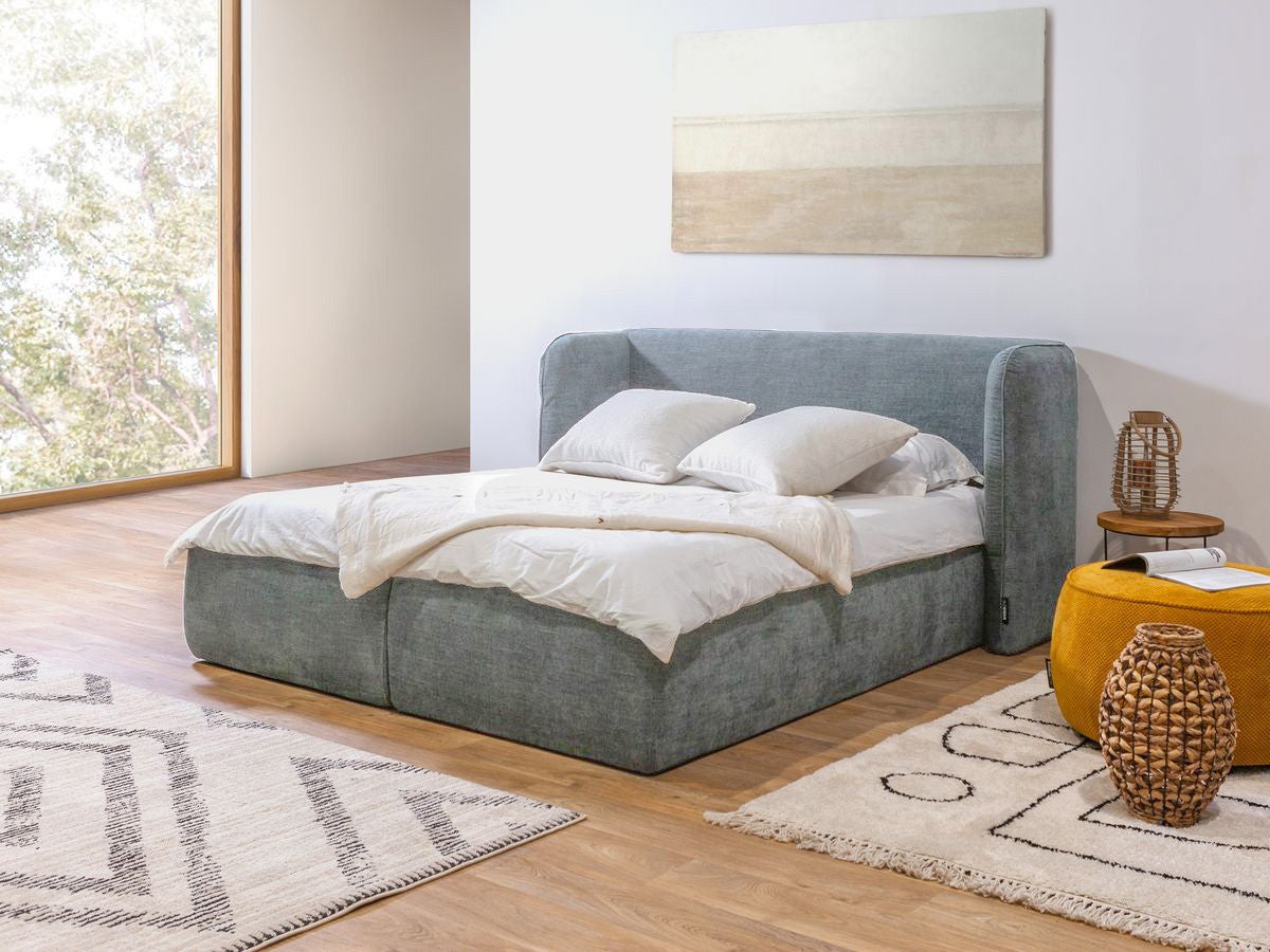 BOBOCHIC Lit coffre LOUISE avec tête de lit rembourrée Gris clair ...