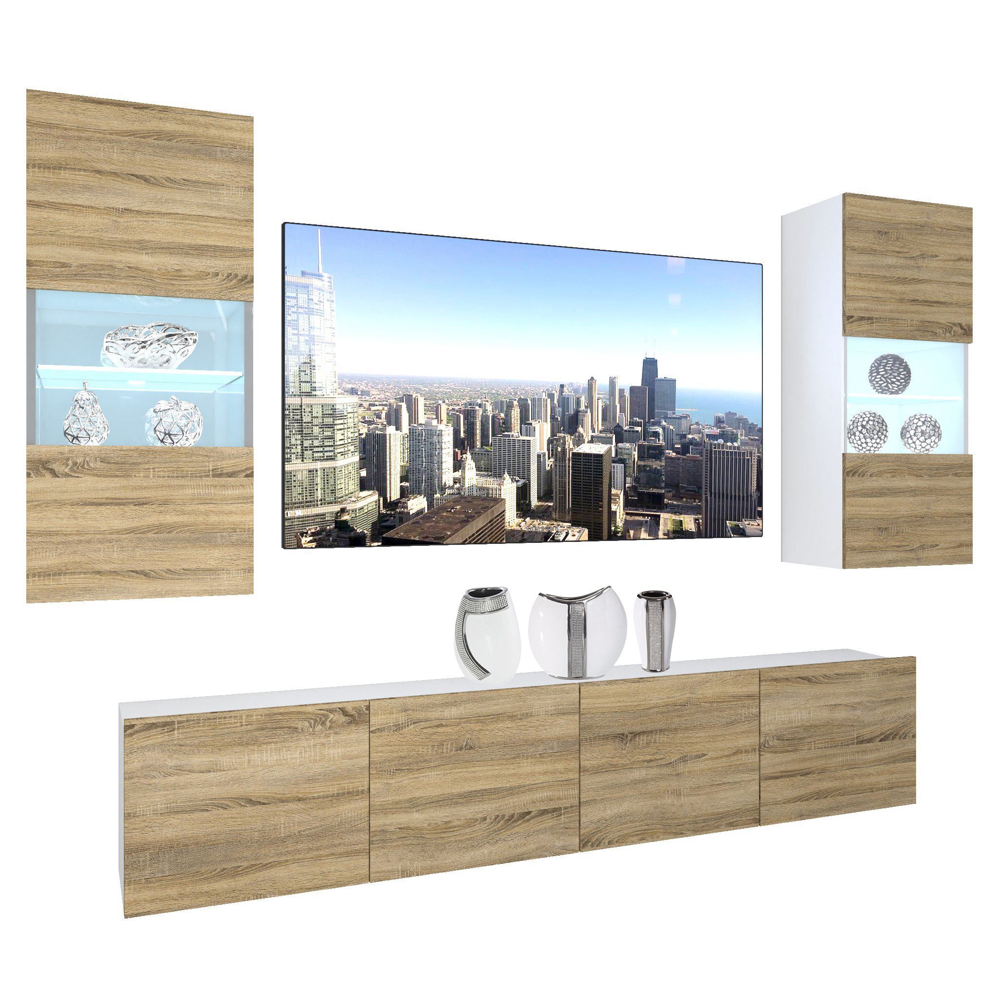 BELINI Unité Murale TV NEX I Ensemble Muebles de Salon Complet I 200 x 180 x 36 cm I chêne ...