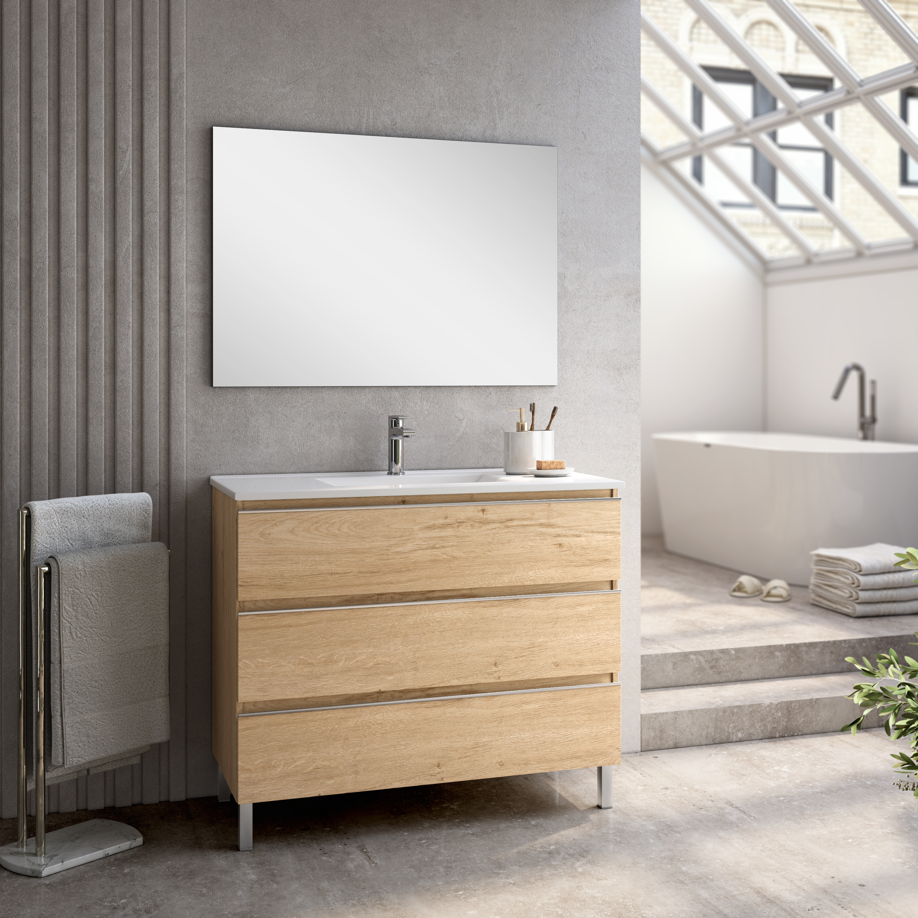EGORE Meuble de salle de bain ROMA 3 Tiroirs Bambou 100x45 cm | Leroy ...