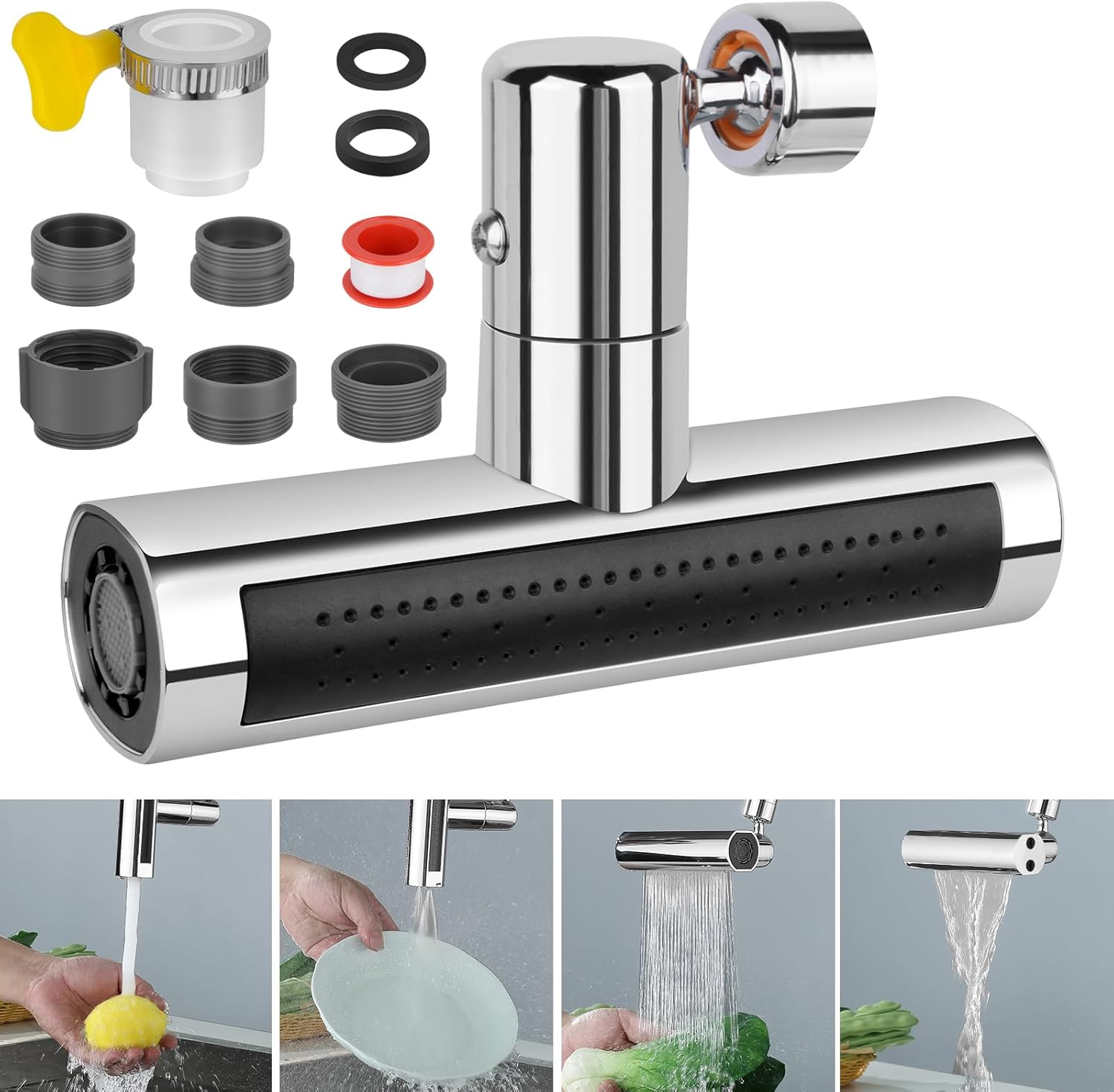 Embout de Robinet 4 en 1 - Rallonge Pivotante à 360°, Économiseur d’Eau ...