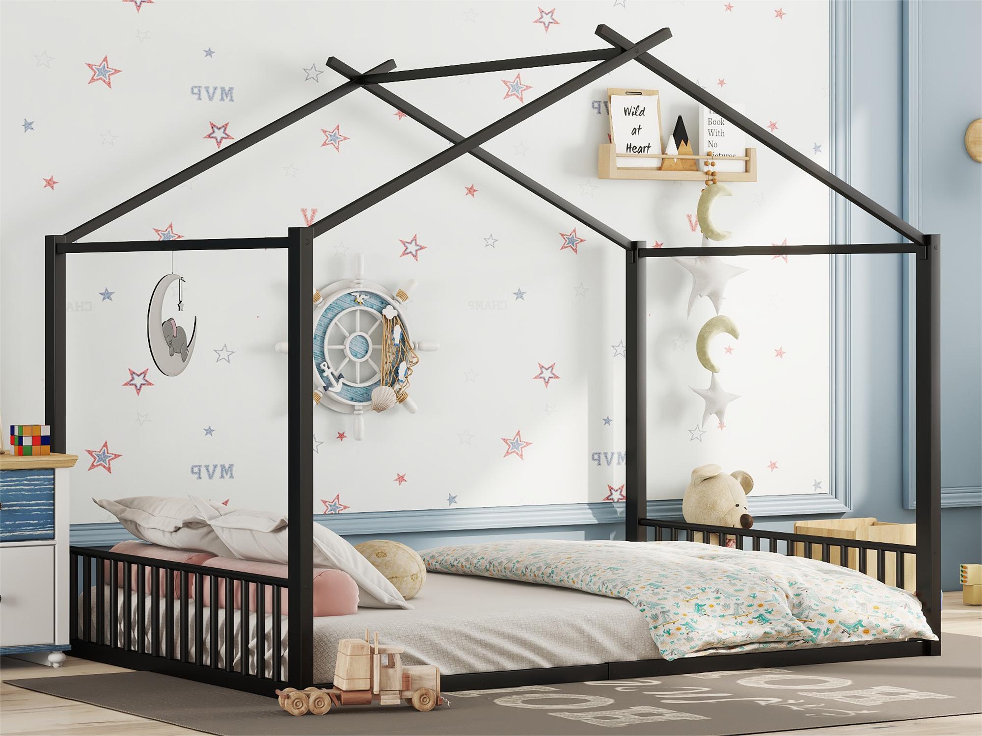 Łóżko Hut 140x200 cm - żelazna rama - Czarny - Leroy Merlin