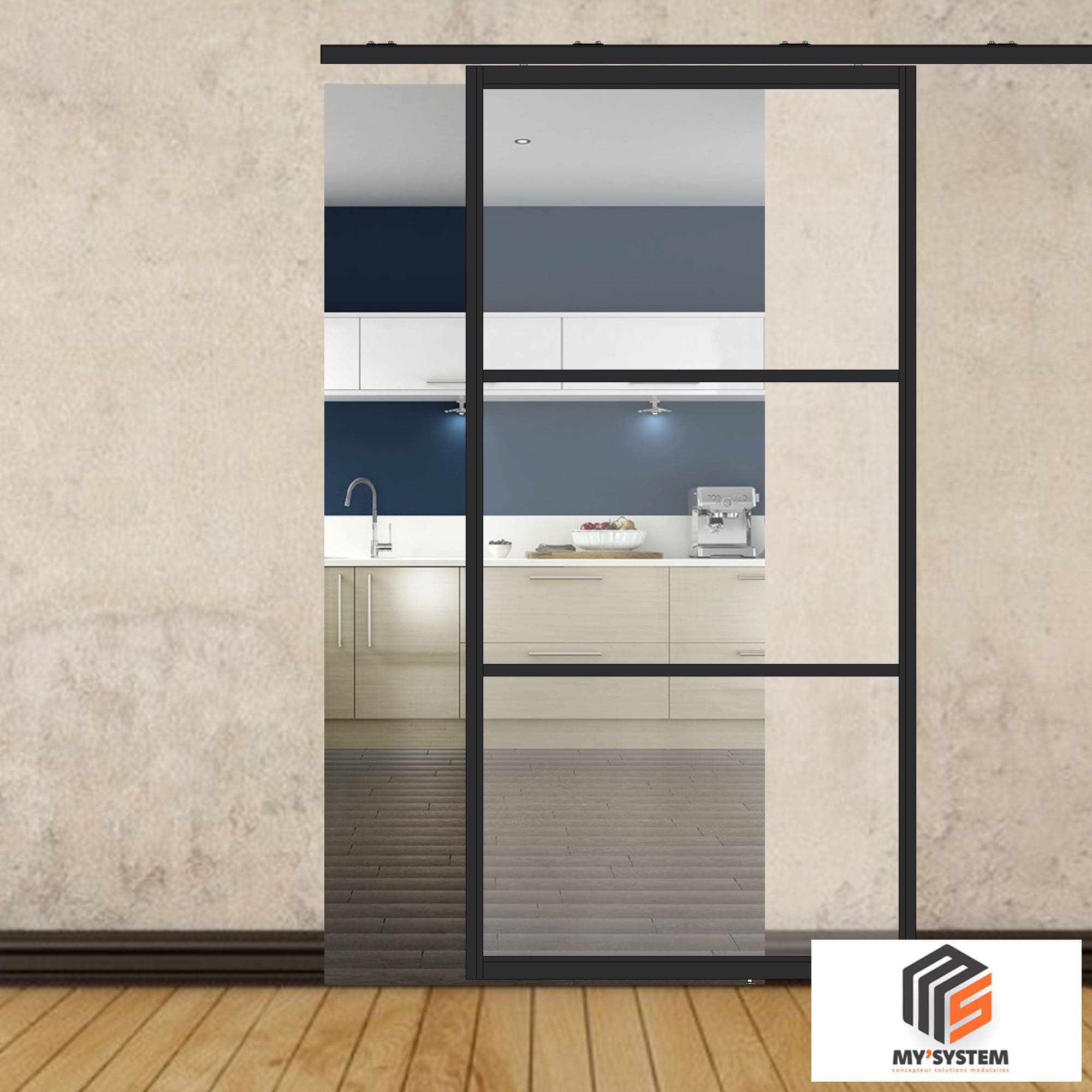 PORTE SIMPLE COULISSANTE DROITE H2088 - L1067 mm - 3 VERRES HORIZONTAUX ...