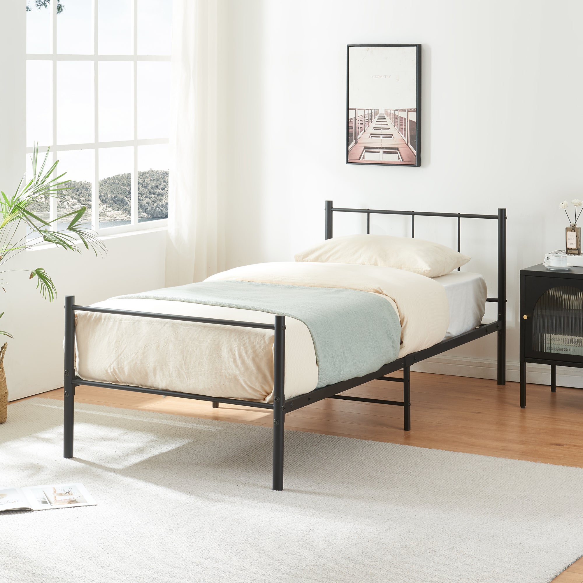 Cama individual Laos con somier - metal - 90 x 200cm - Negro [en.casa ...
