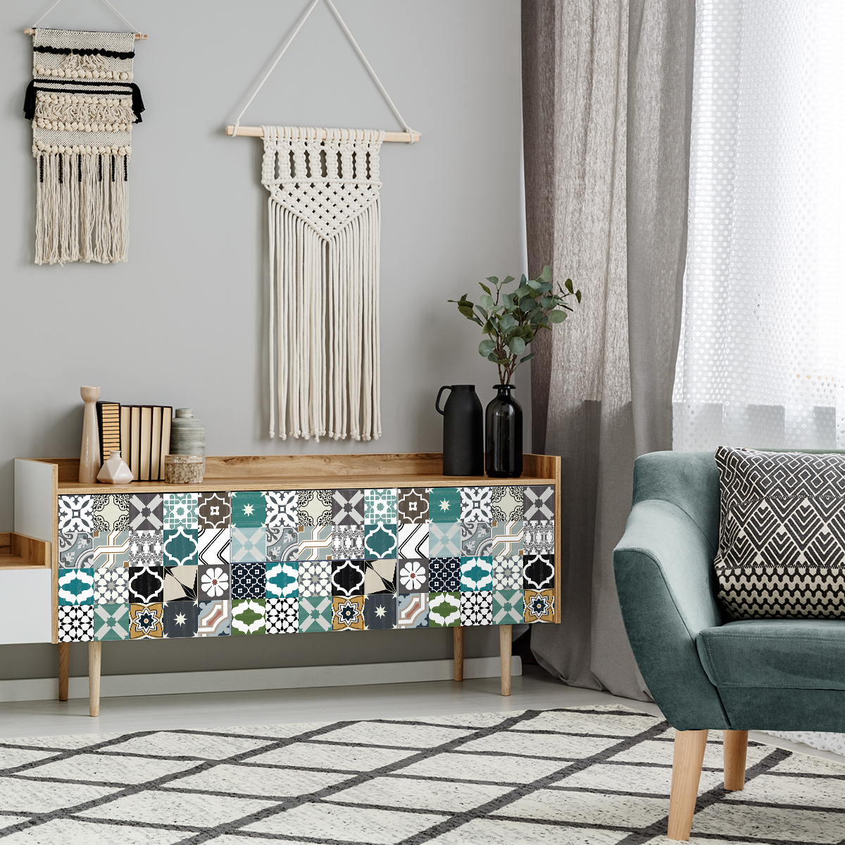 Stickers adhésif décoration Meuble - 24 STICKERS CARREAUX DE CIMENT ...