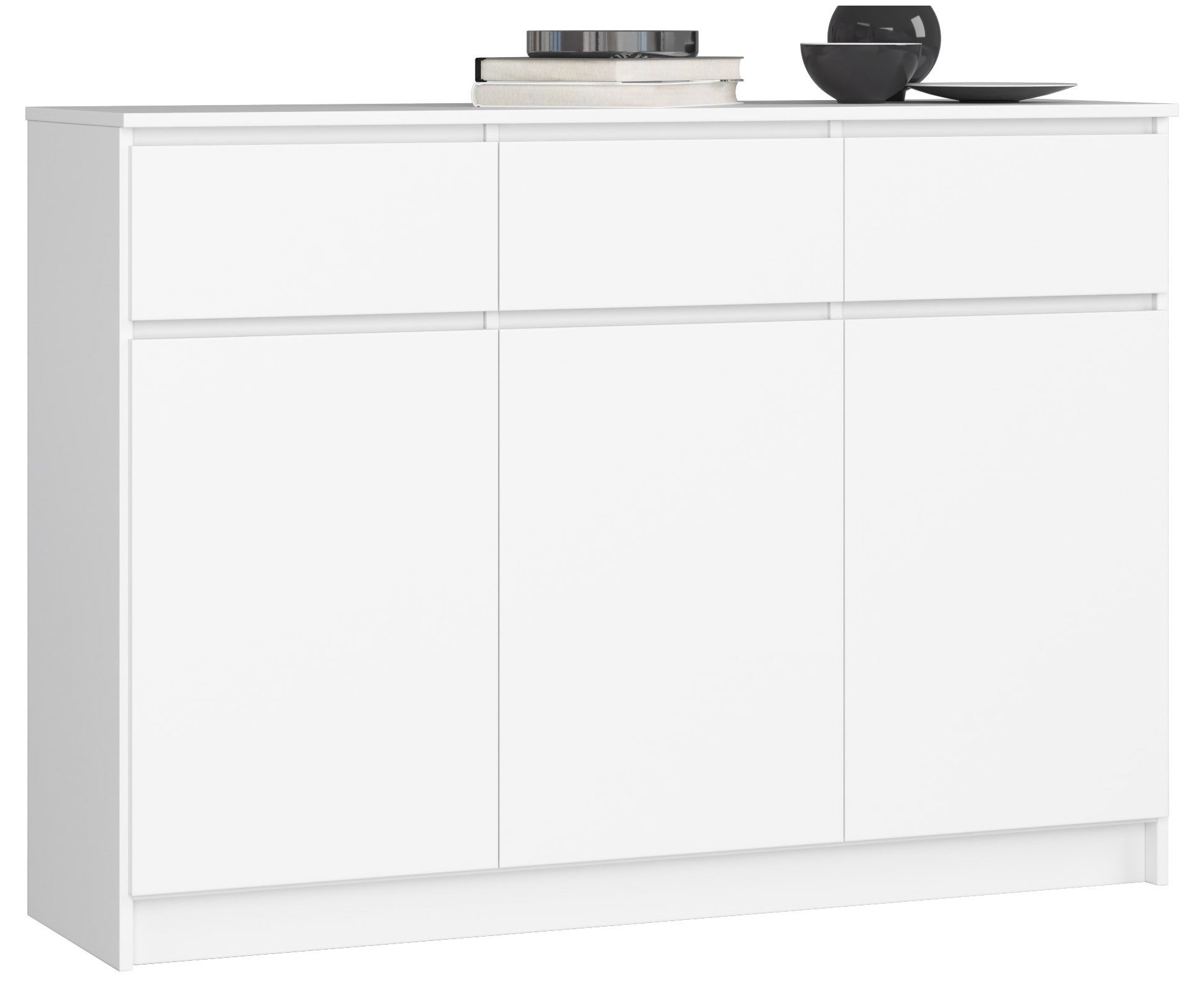 Commode AKORD K140 Blanche 138 cm 3 portes 3 tiroirs façade Blanche 6 ...