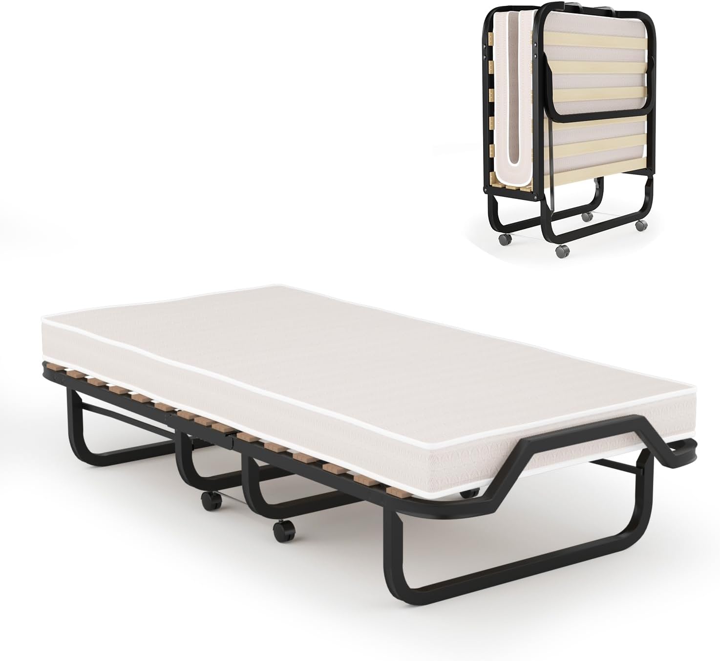 Lit d’Appoint Pliable 200x80cm avec Matelas en Mémoire 10 cm pour 1 ...