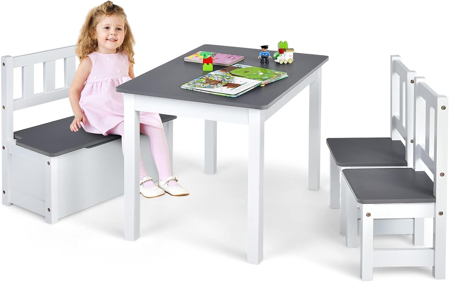 Table Enfant avec 2 Chaises, 1 Banc, 2 en 1 Table d'Activités pour Tout ...