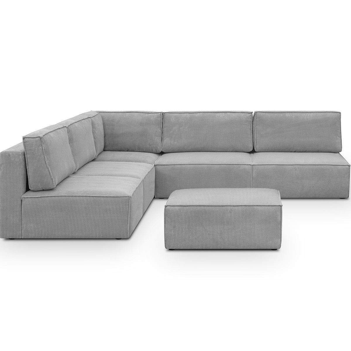 Canapé d'angle à gauche modulable 8 places avec pouf en velours côtelé ...