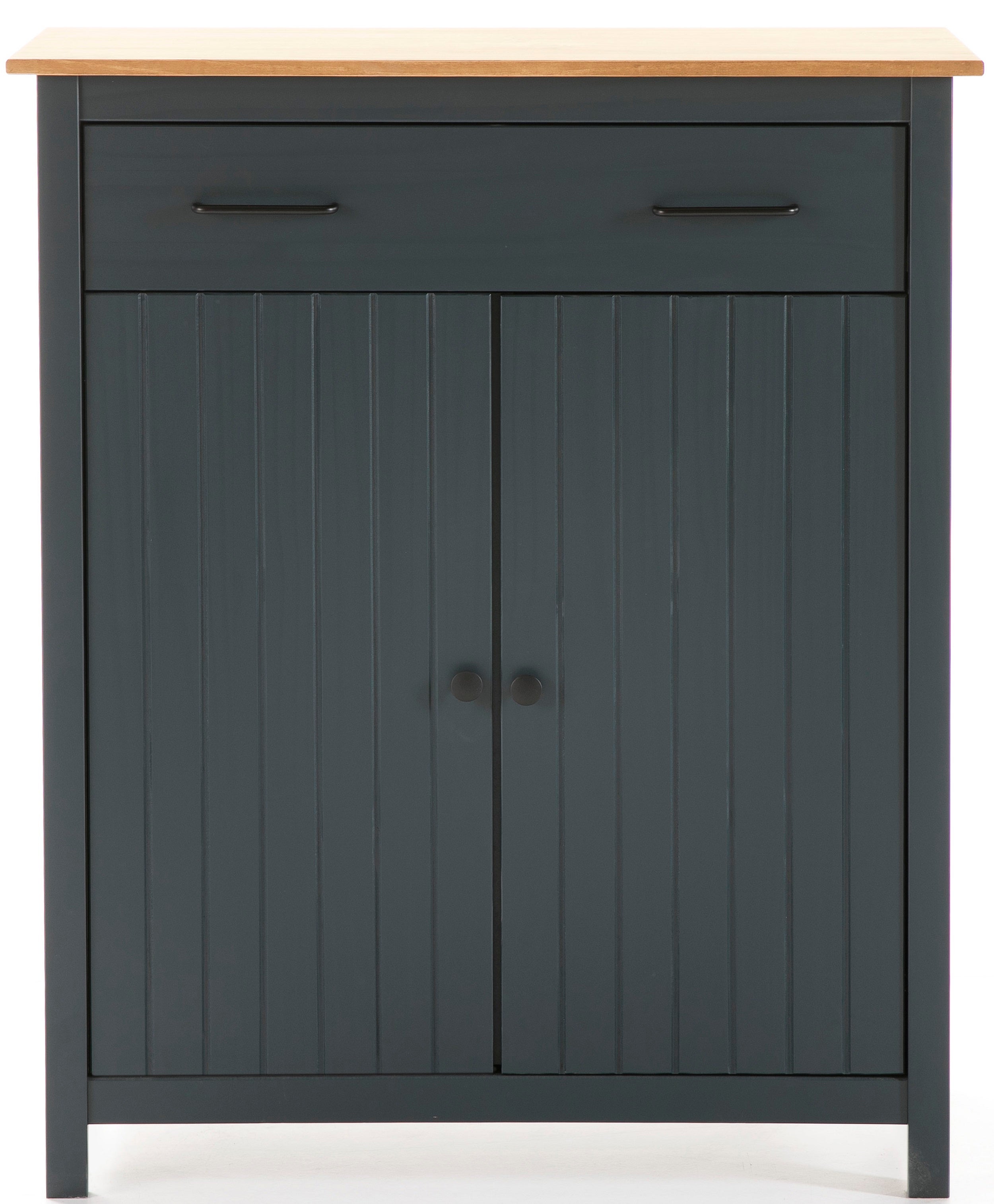 Meuble de rangement d'appoint en pin massif décor ciré chêne et bleu ...