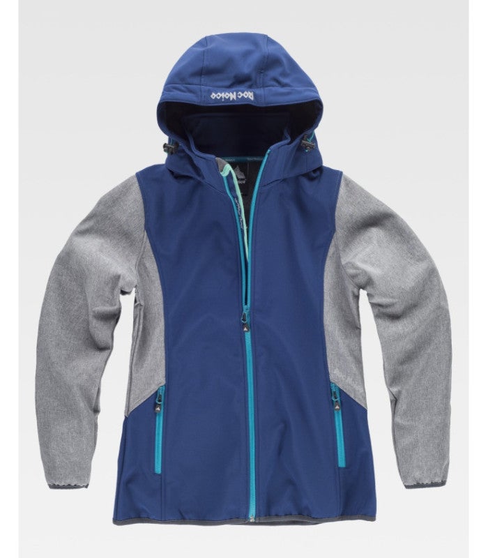 Softshell de mujer combinada tricolor. Capucha desmontable con elástico ...