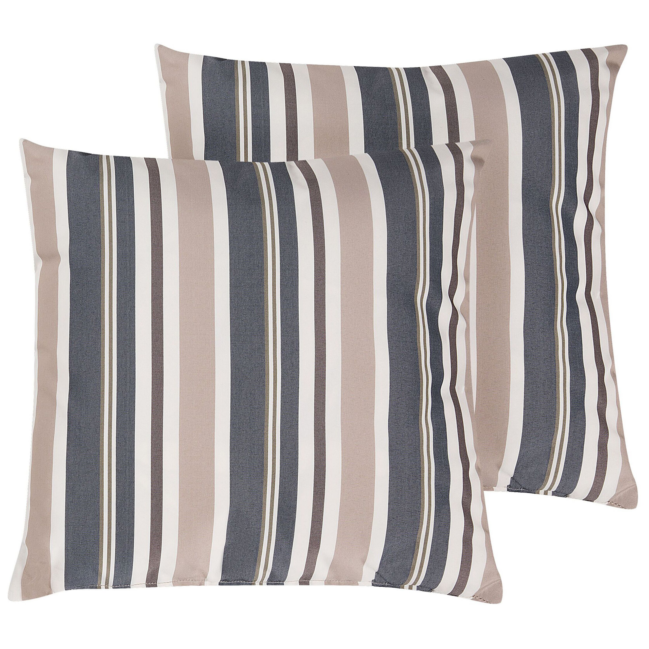 Beliani Conjunto de 2 cojines KASTOS 40 x 40 cm De rayas Gris pardo ...