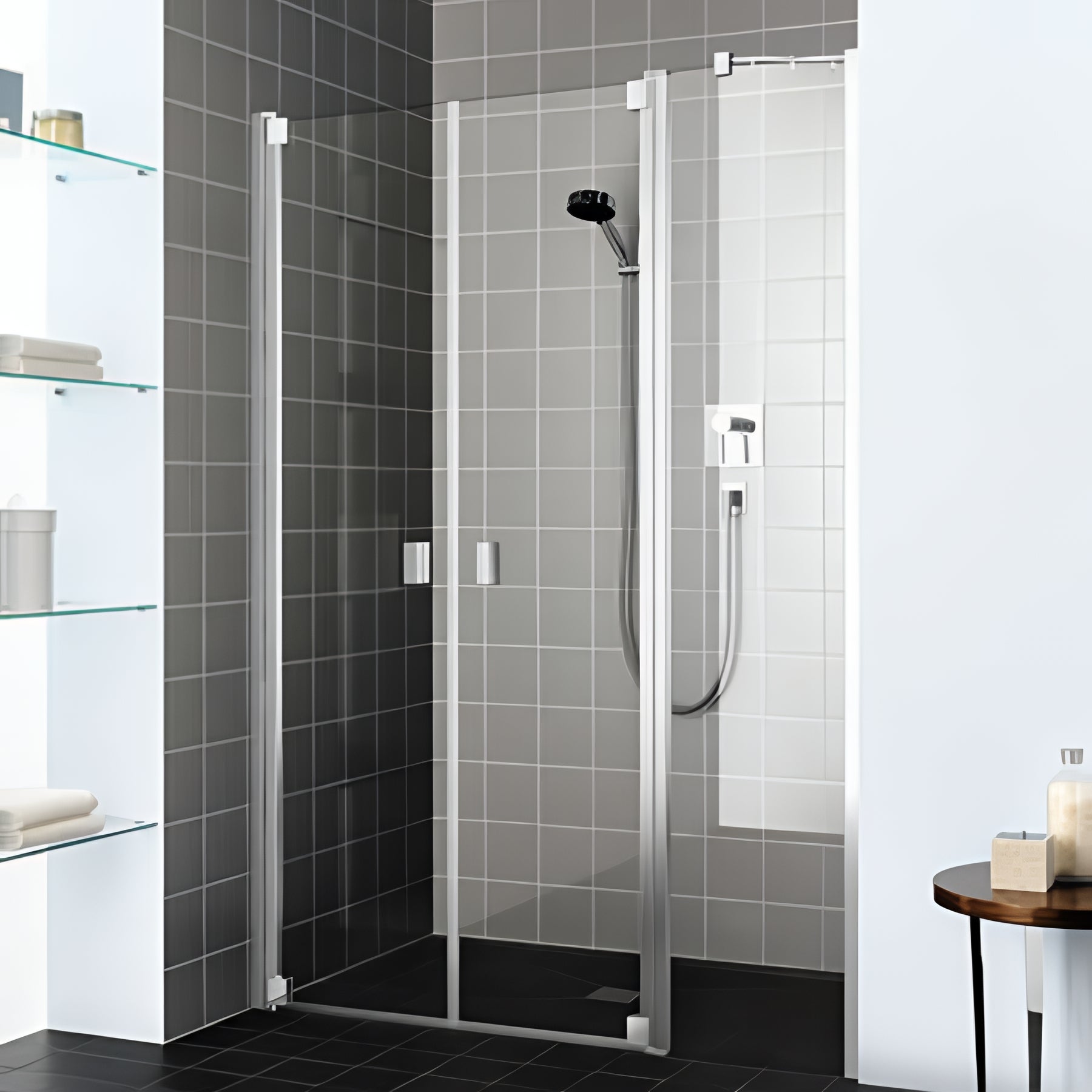 Paroi de douche 2 battants largeur 130 cm hauteur 200 cm profilé argent ...