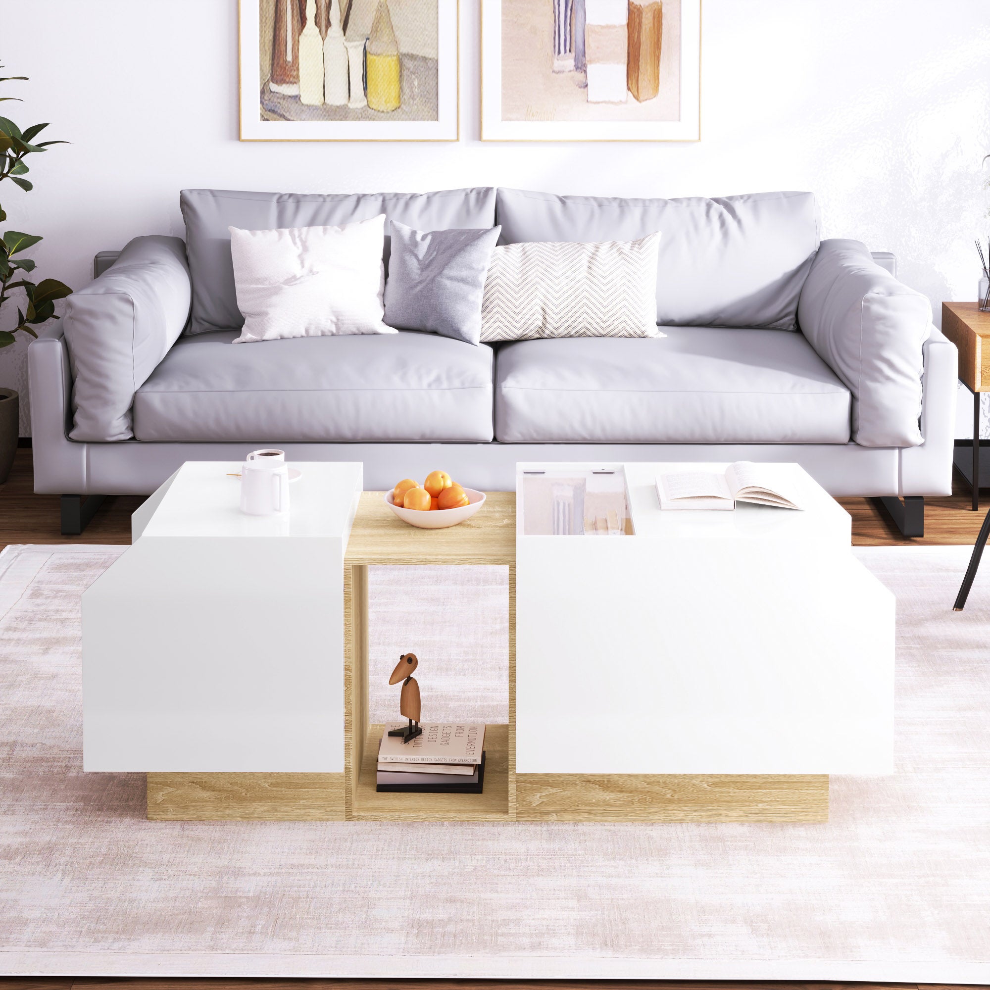 Table basse moderne LED, 115*58.2*40cm, meuble de rangement ...