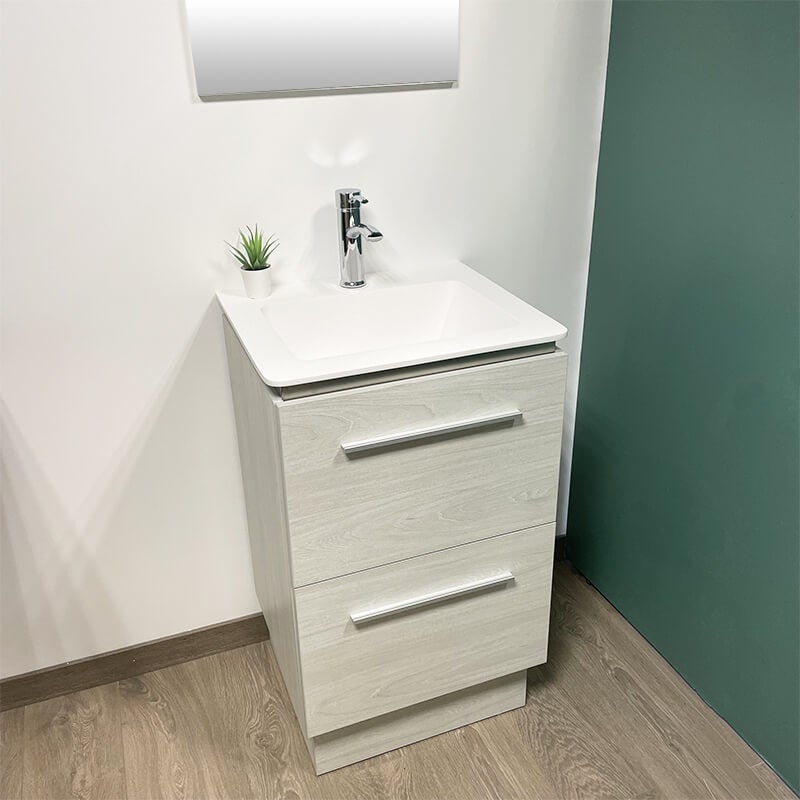 Meuble à suspendre ou à poser 52 cm Chêne blanchi avec plan vasque - 2 ...