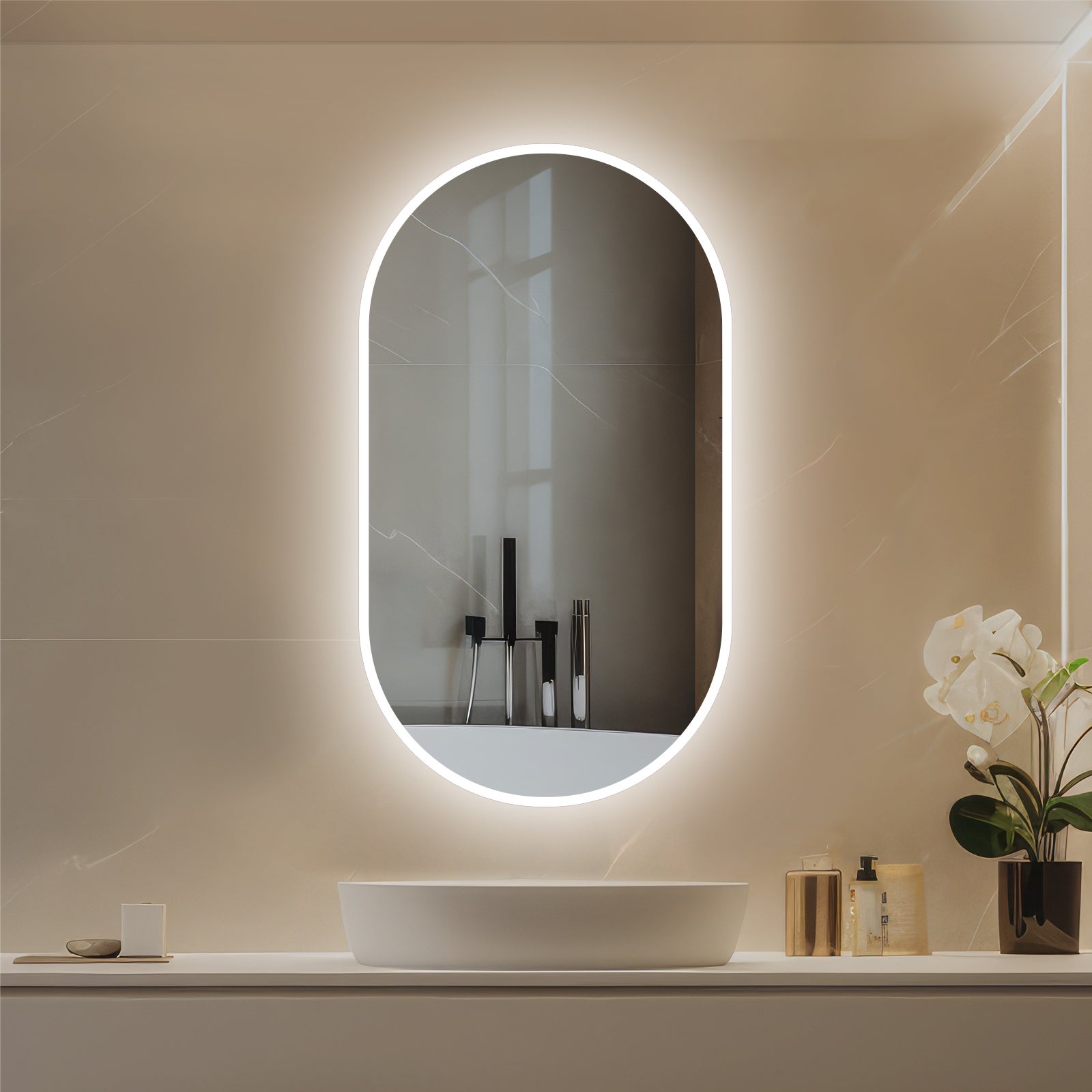 EAGLE - Espejo ovalado perfilado arenado 50X90 cm con retroiluminación ...