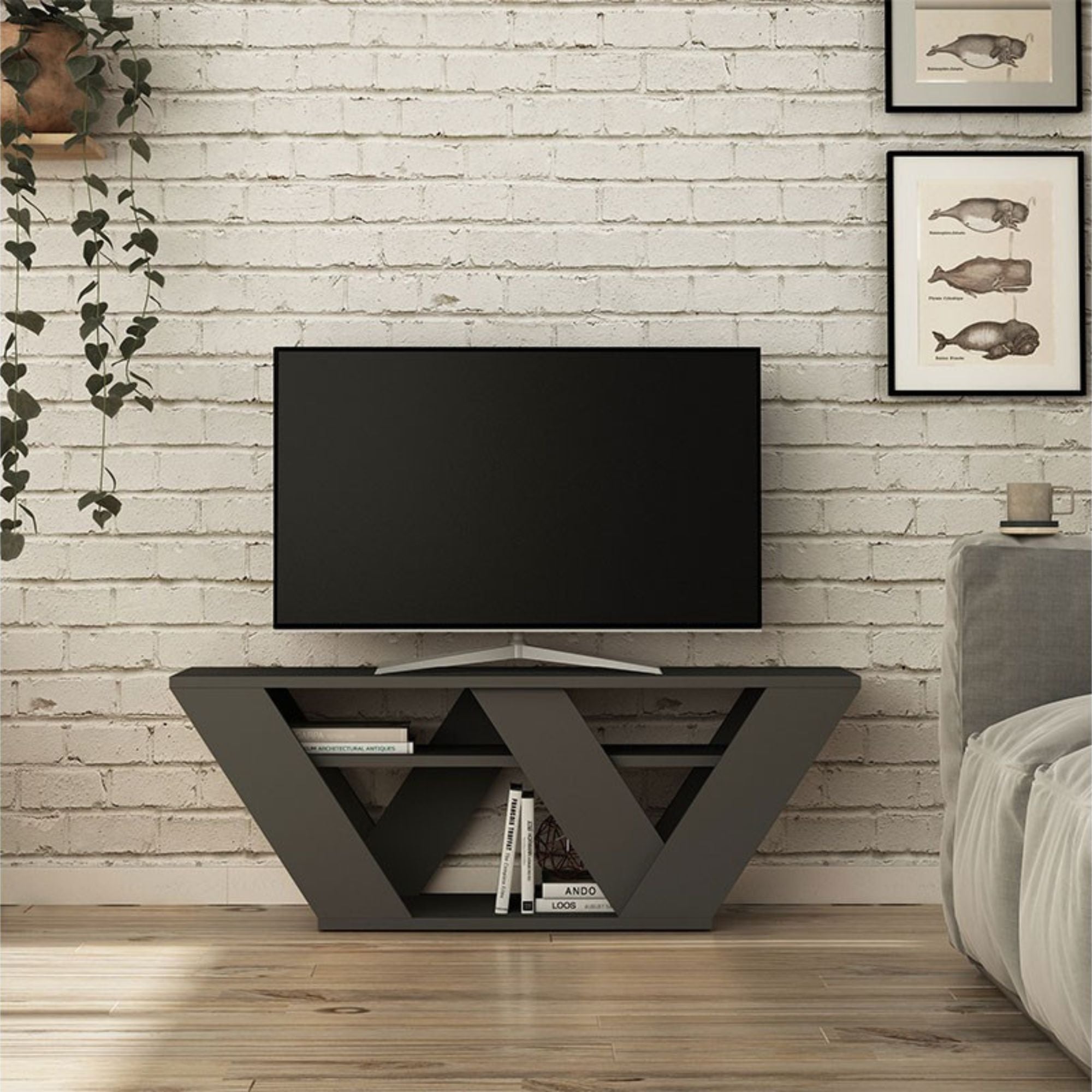 Mobilier TV moderne couleur anthracite 110x30x40 cm – Support TV ...