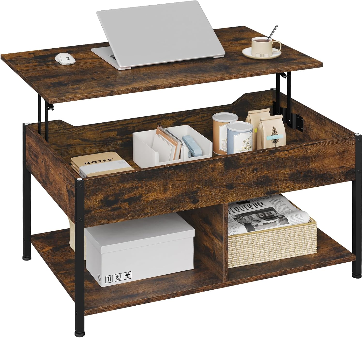 Table Basse WOLTU, Table d'Appoint à Plateau Relevable, 90x50x(45-60 ...