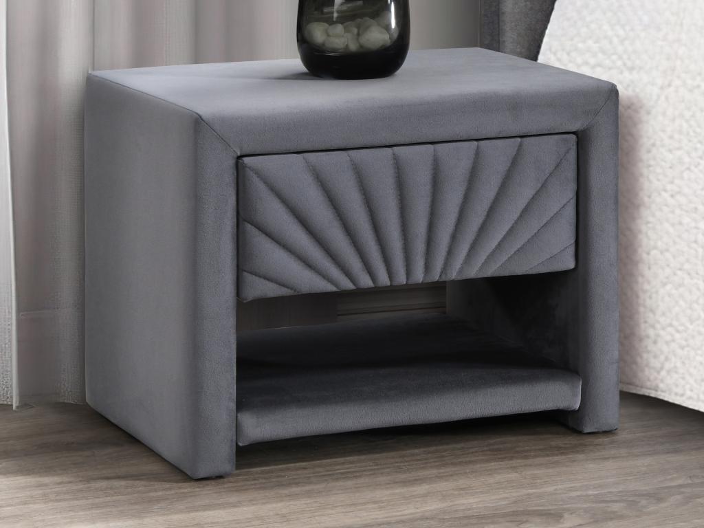 Table de chevet - 1 tiroir et 1 niche - Velours - Gris anthracite ...