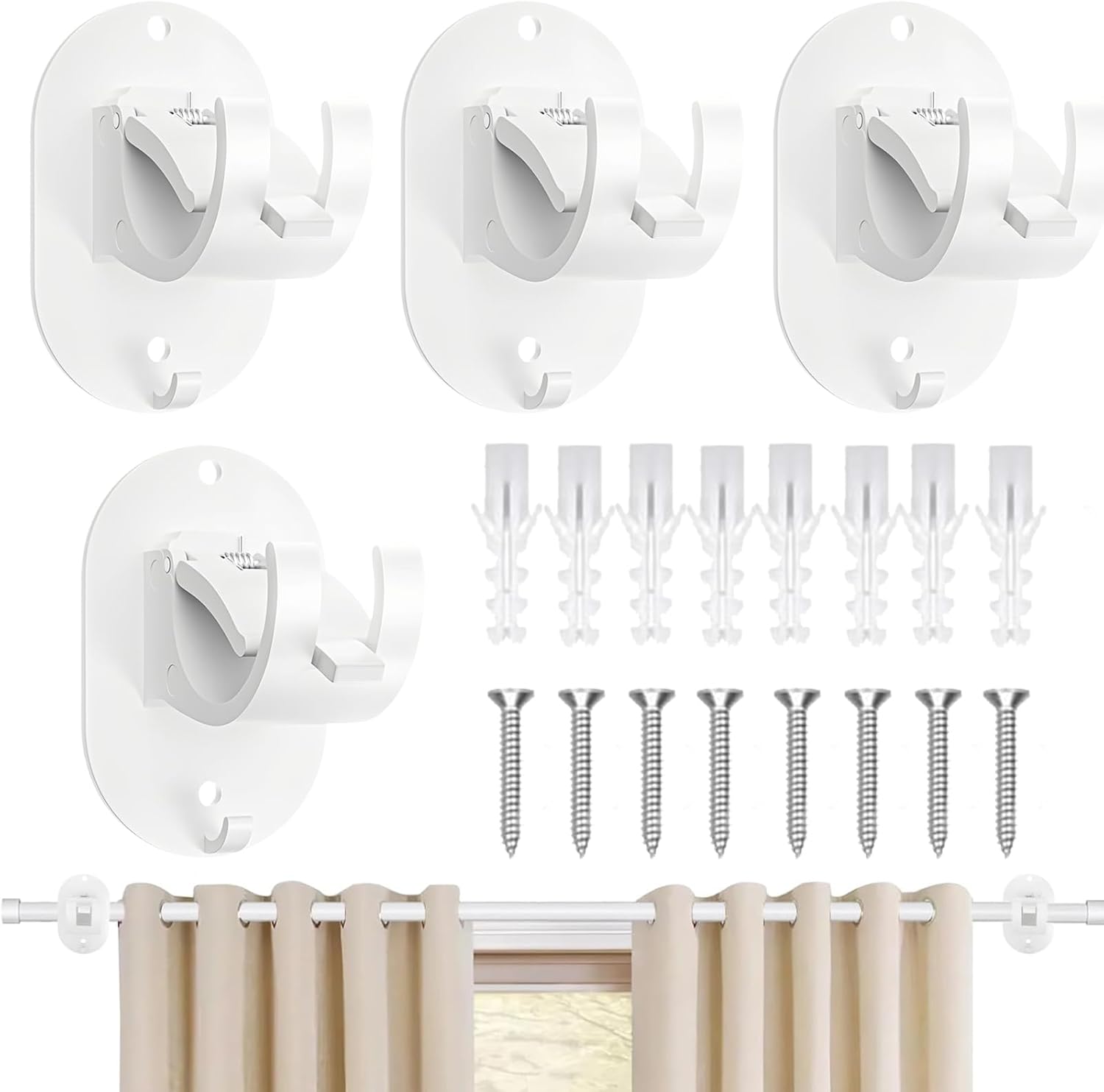 4 Pièces Rideaux Sans Percage Crochet Blanc Sans Percage Crochet pour ...