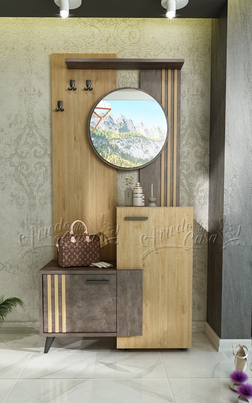 Mobile ingresso moderno con specchio a parete IU29 90x193 cemento e ...
