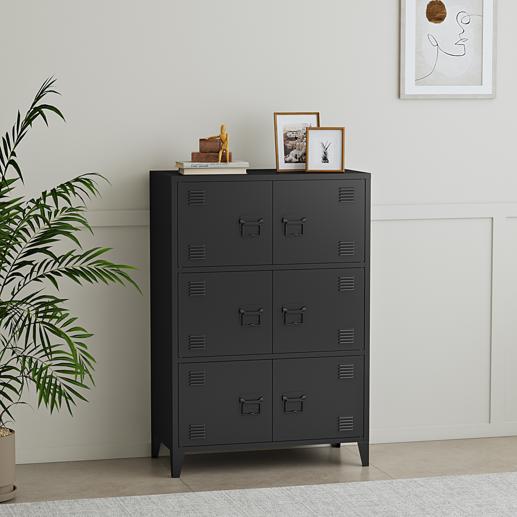 Armoire de bureau métallique Hamina acier 113 x 80 x 40 cm noir [en.casa] | Leroy Merlin