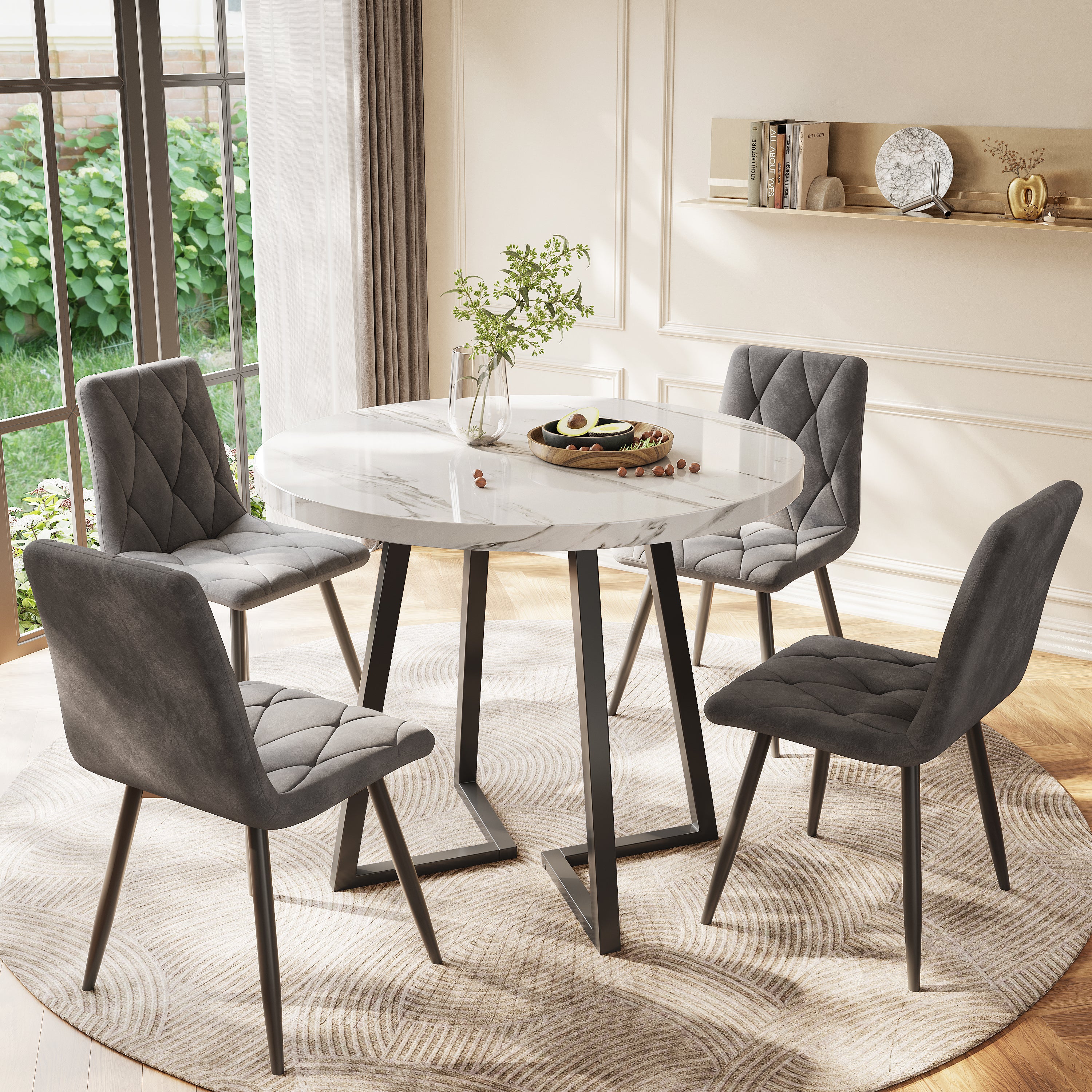 Mesa de comedor 80x75 cm, tablero efecto mármol, patas ajustables, MDF ...