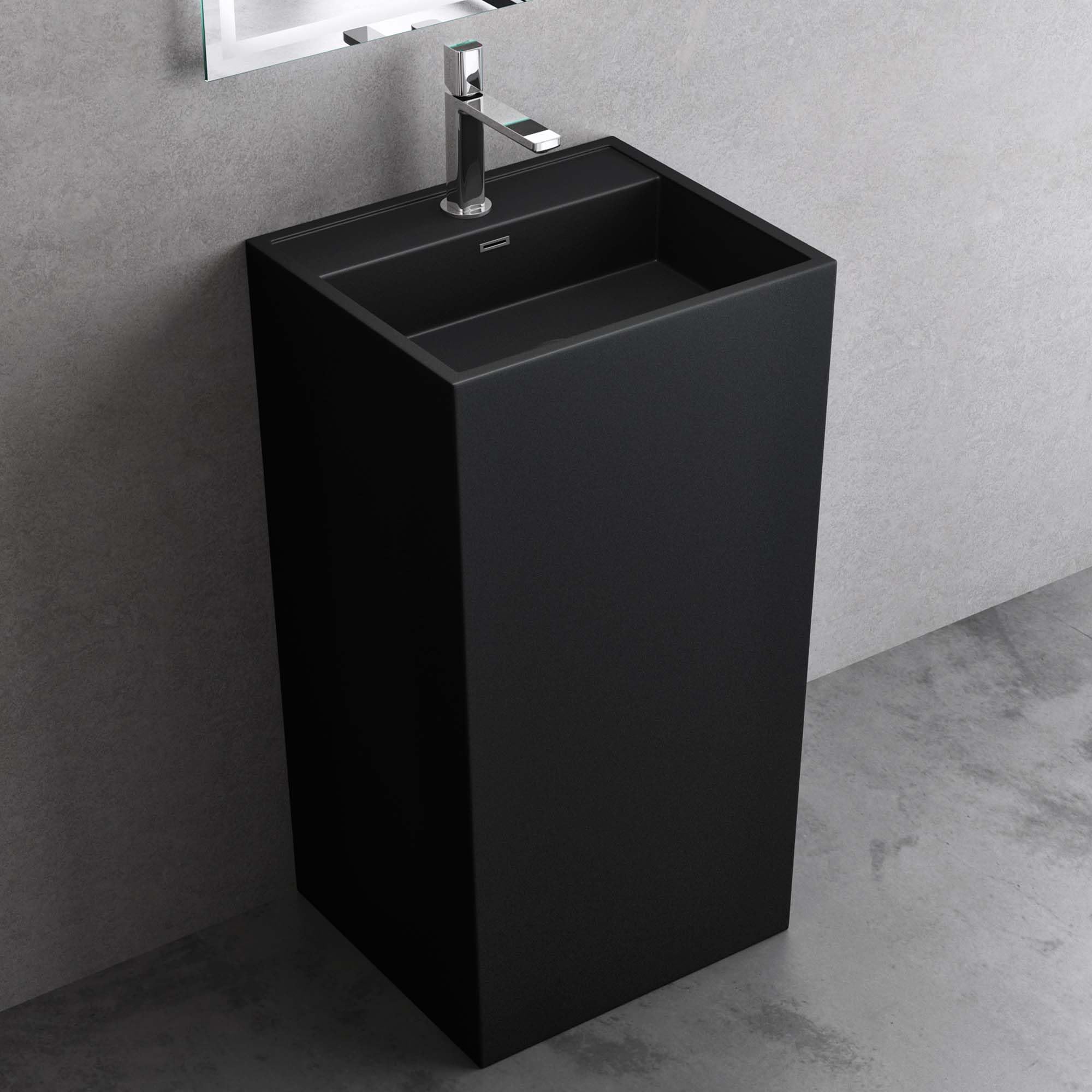 Doporro Lavabo sur Pied Noir Mat Vasque Colonne en Fonte Minérale Lave ...